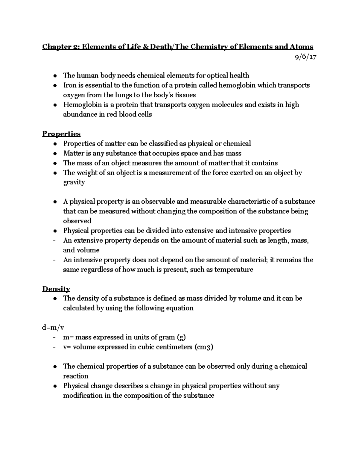 Chapter 2 Elements of Life & Death The Chemistry of Elements and Atoms ...
