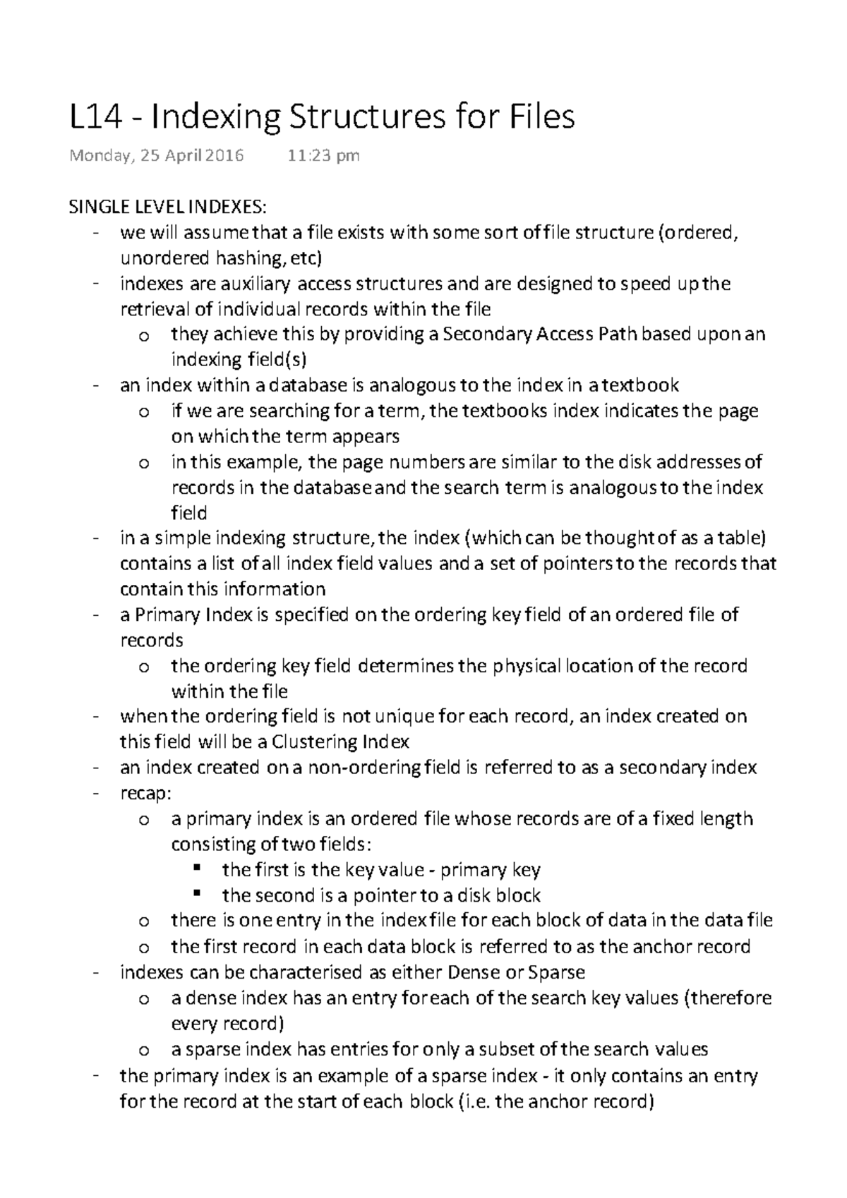 L14 - Indexing Structures for Files - L14 - Indexing Structures for Files Monday, 25 April 2016 ...