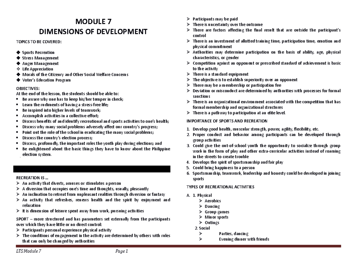 Module 7 Dimensions of Development - MODULE 7 DIMENSIONS OF DEVELOPMENT ...