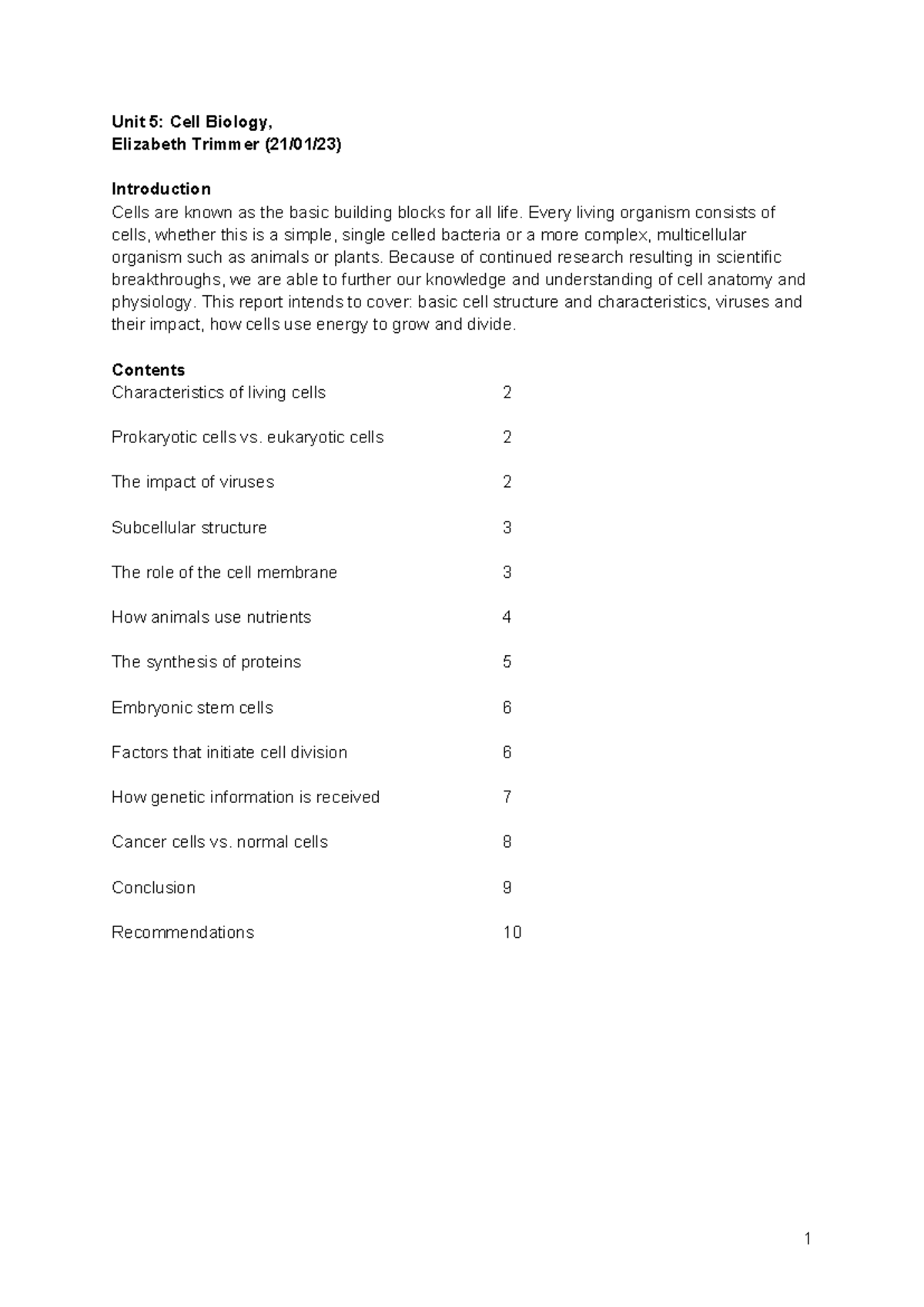 Unit 5 cell biology - Achieved - Unit 5: Cell Biology, Elizabeth ...