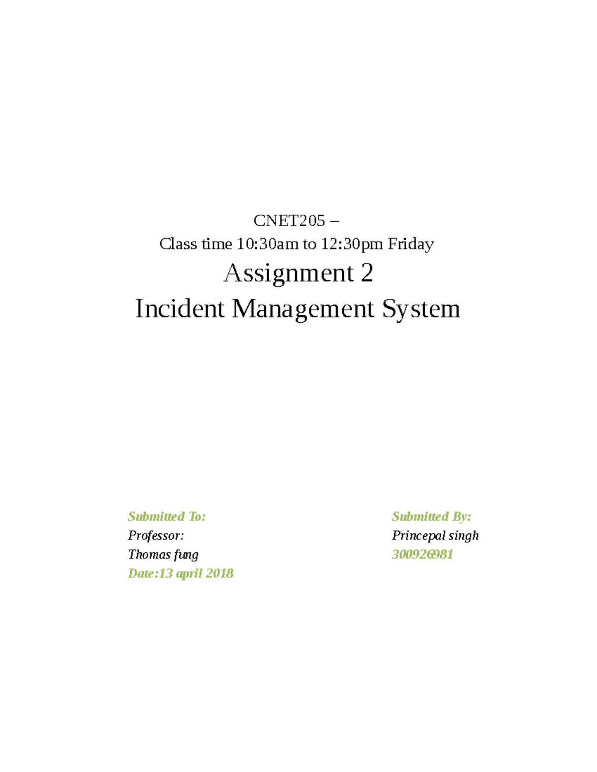 Assignment 2 CNET205 TF - CNET205 – Class time 10:30am to 12:30pm ...