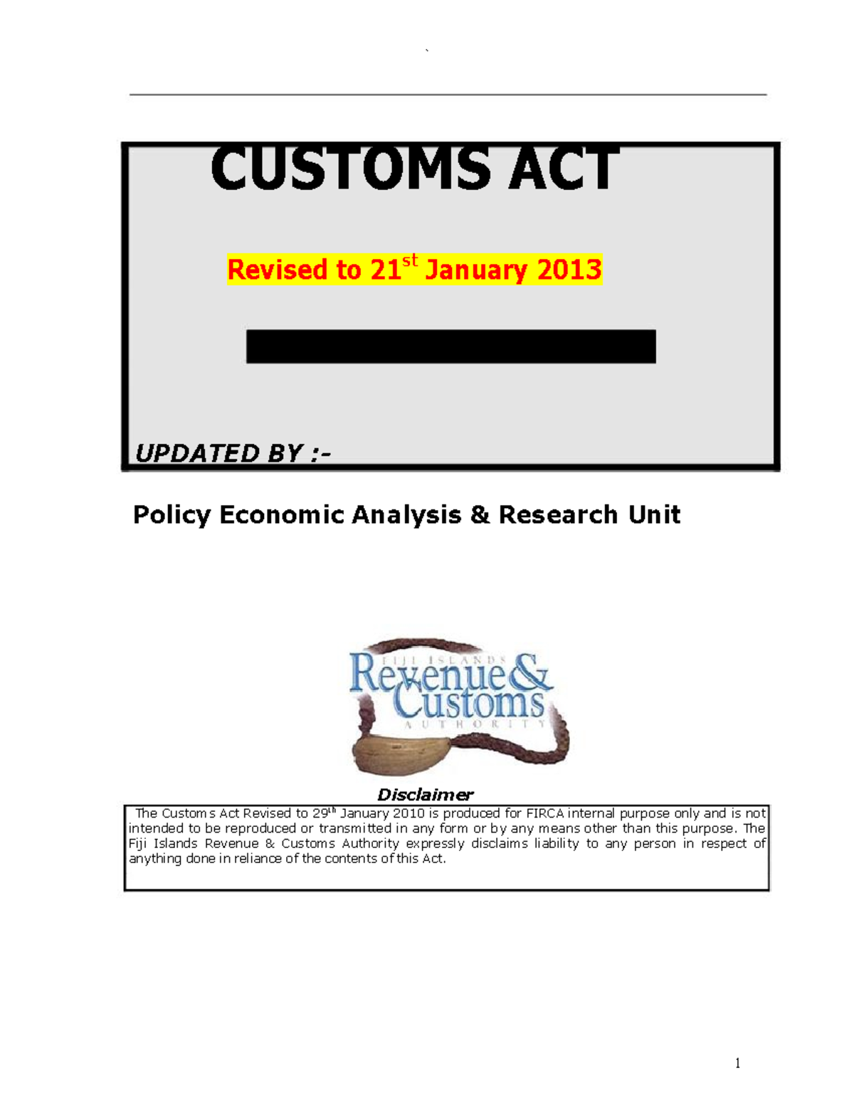 Customs Act Revised 21st-January-2013 - ` CUSTOMS ACT Revised to 21 st ...