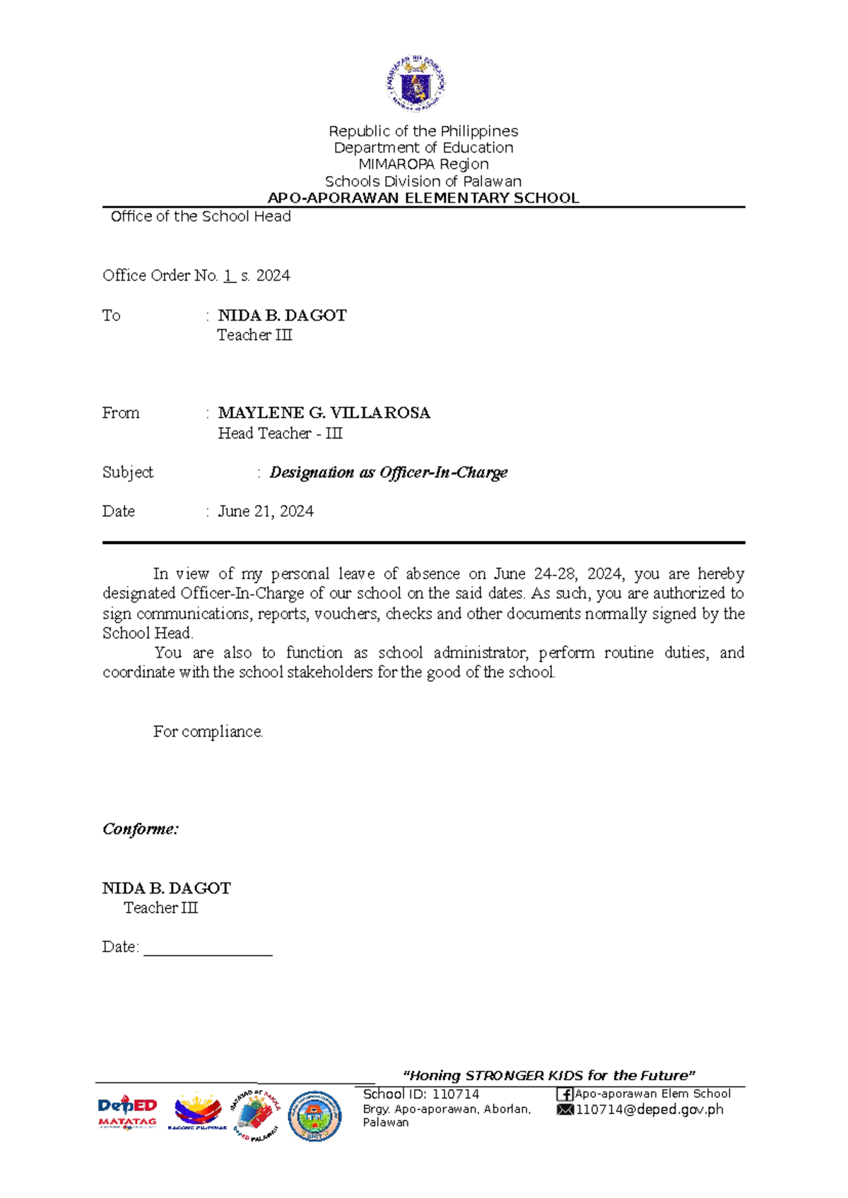 Designation Order - simple - Republic of the Philippines Department of ...