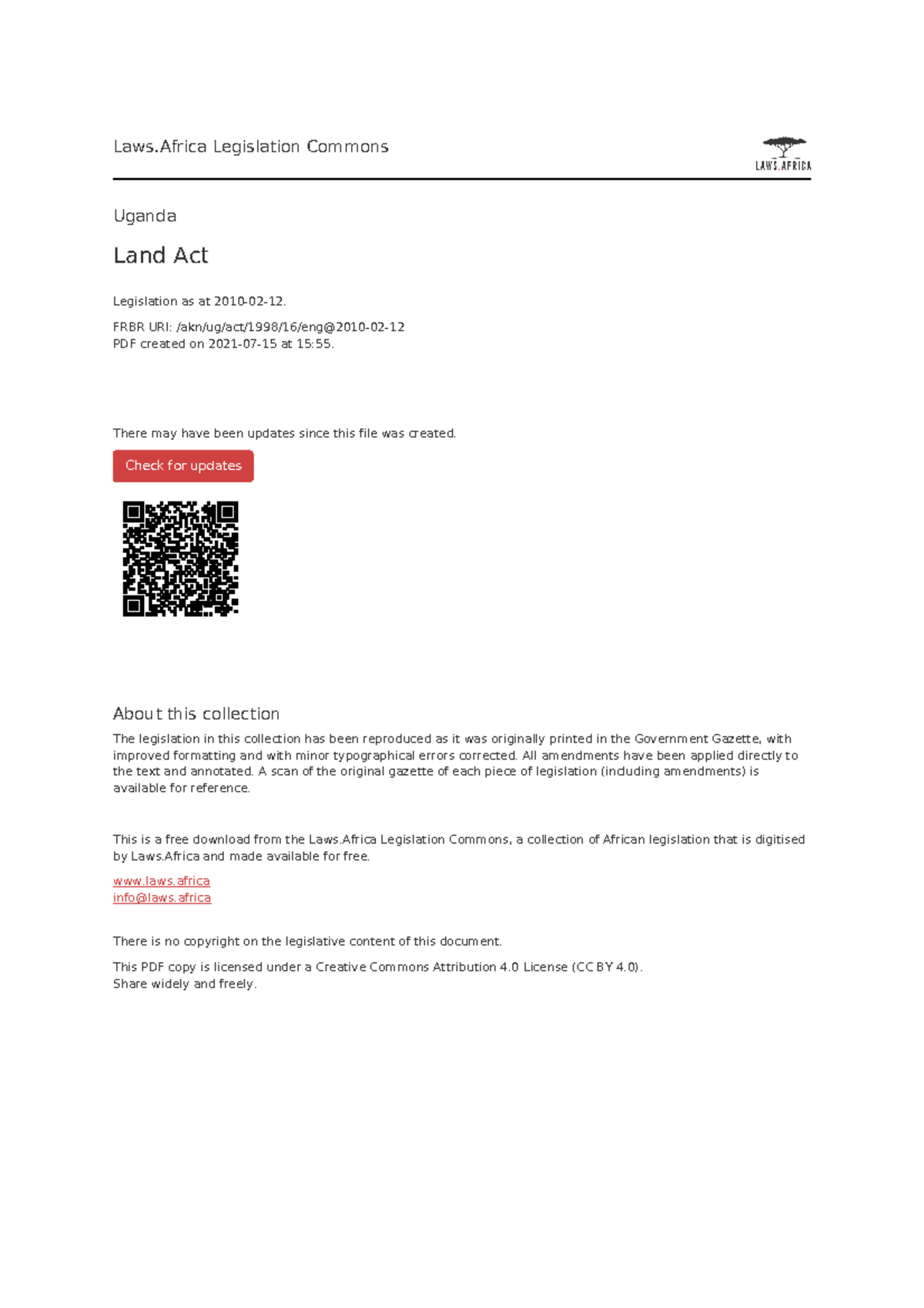 Land Act - Land Notes - Uganda Land Act Legislation as at 2010-02-12 ...