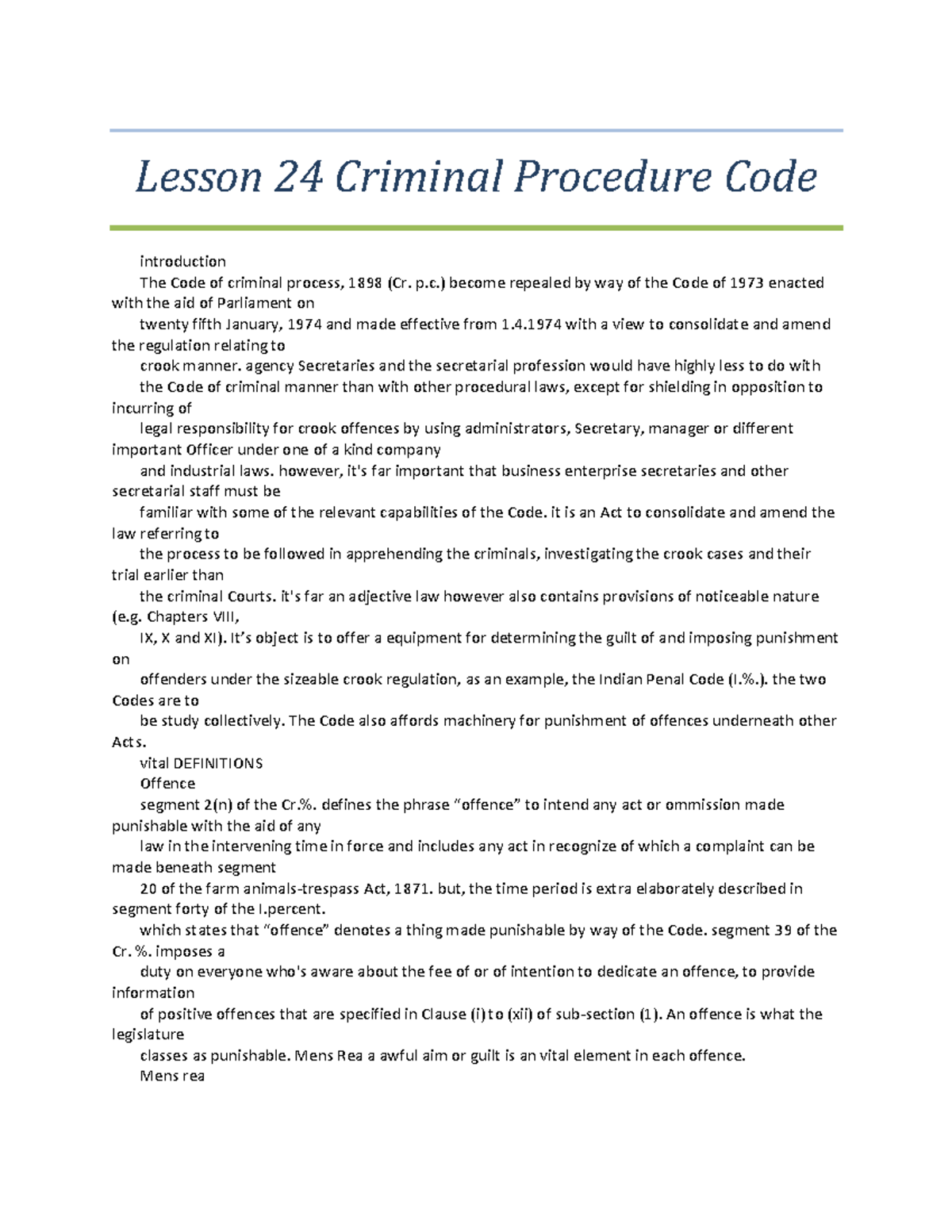 Lesson 24 Criminal Procedure Code - p.) become repealed by way of the ...