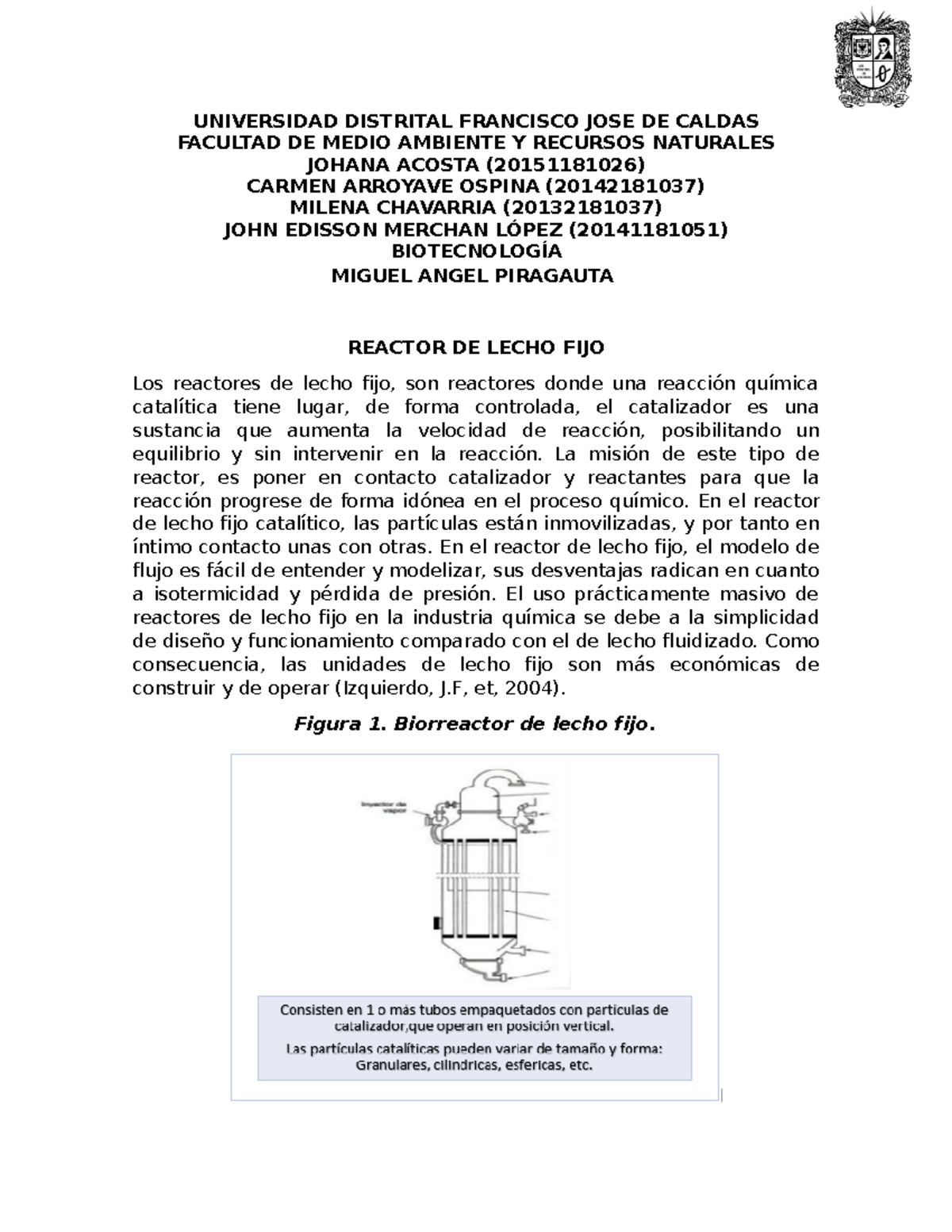 Reactor de lecho fijo y columna de burbujeo resumen - UNIVERSIDAD ...