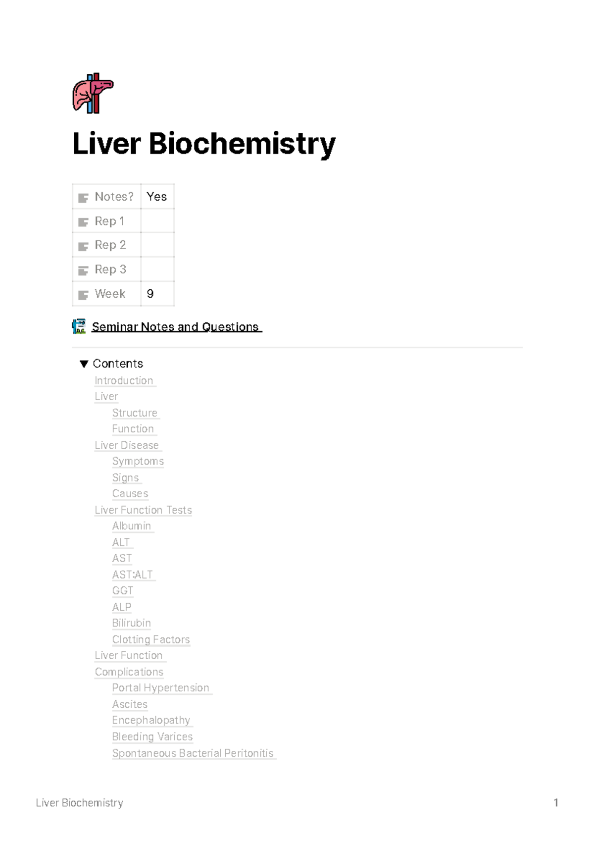 Liver Biochemistry - Liver Biochemistry Notes? Yes Rep 1 Rep 2 Rep 3 ...