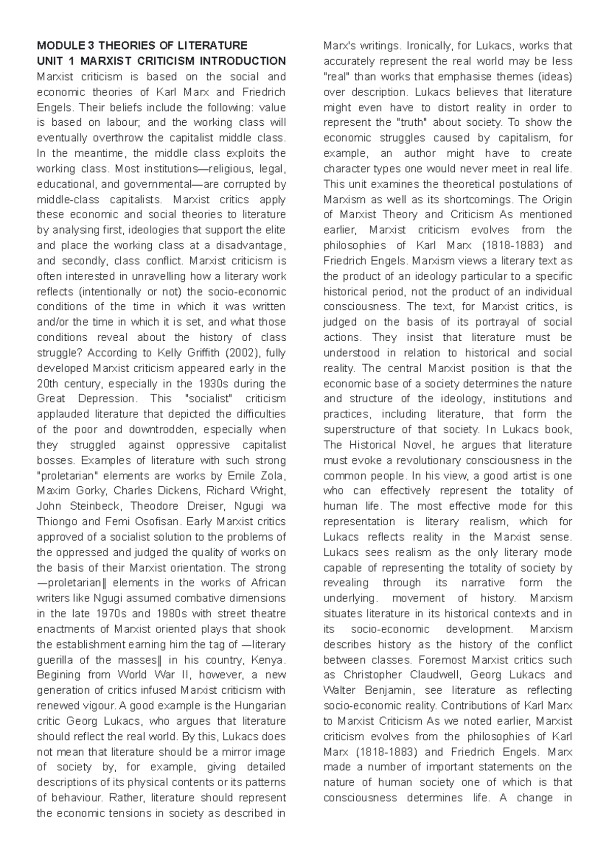 Literary- Criticism - MODULE 3 THEORIES OF LITERATURE UNIT 1 MARXIST ...