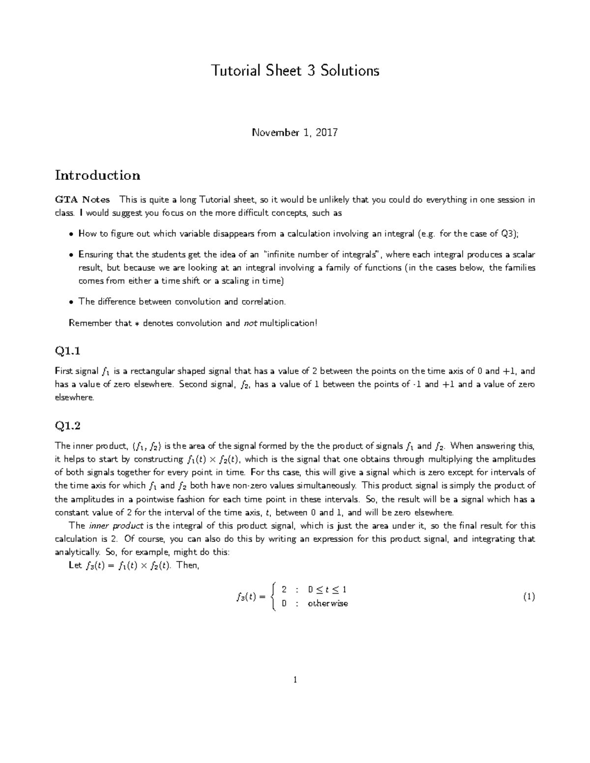 Tutorial 3 sol - Signals and Systems Problems 3 Solution - Tutorial Sheet 3 Solutions November 1 ...