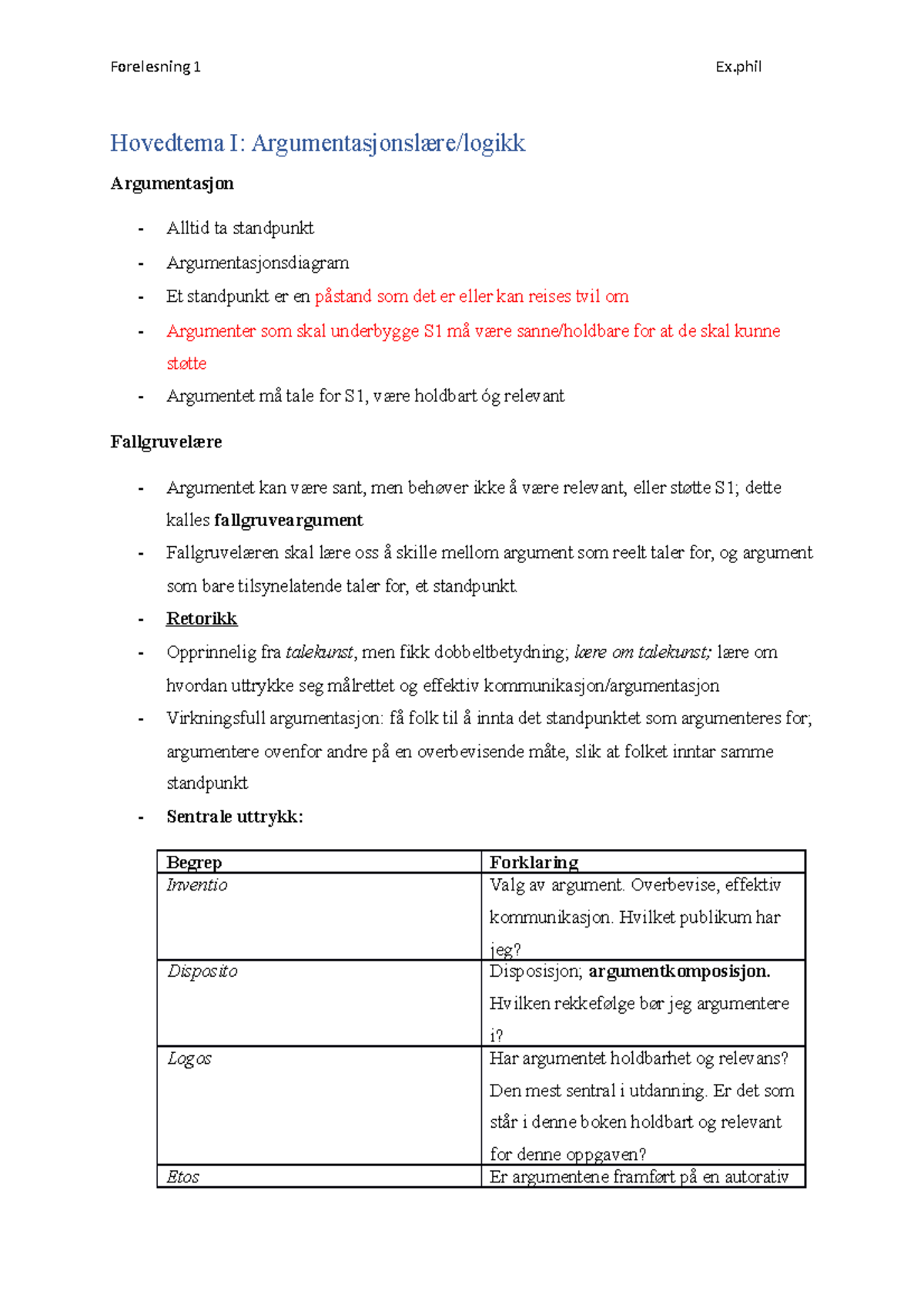 Forelesning 1 - Argumentasjon og retorikk - Hovedtema I: Argumentasjonslære/logikk Argumentasjon ...