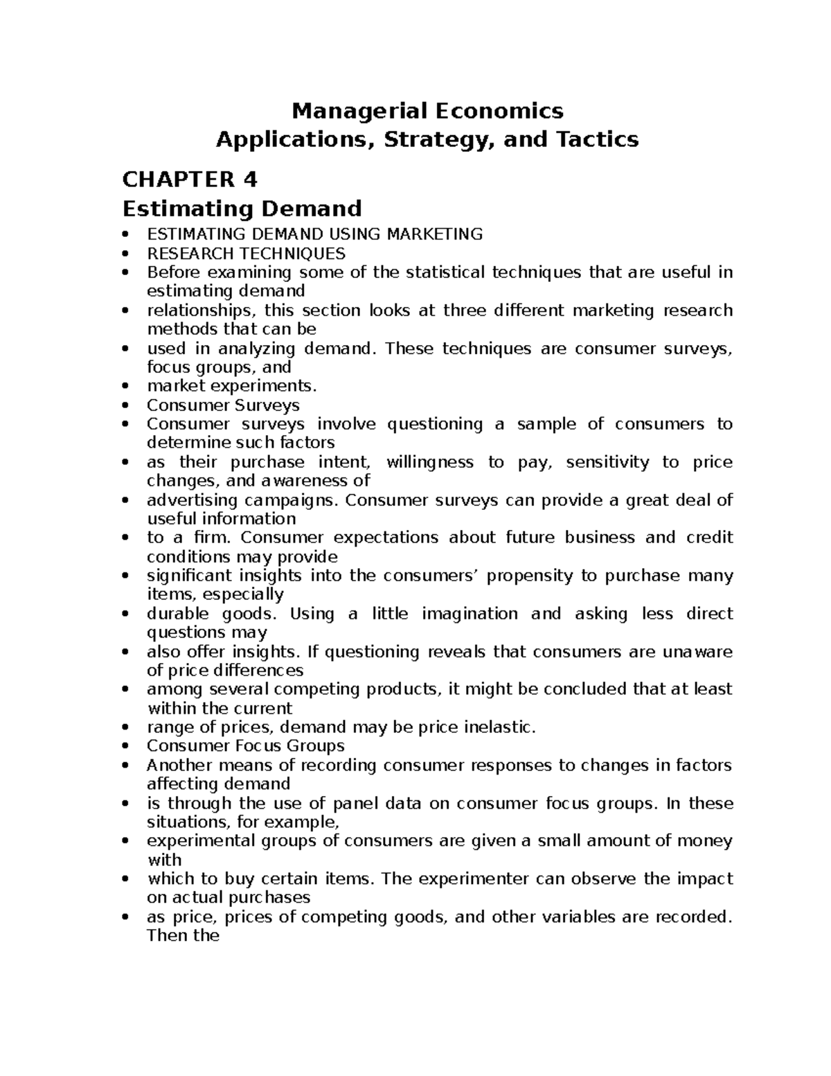Managerial Economics Chapter 4 Estimating Demand Summaries - Managerial ...