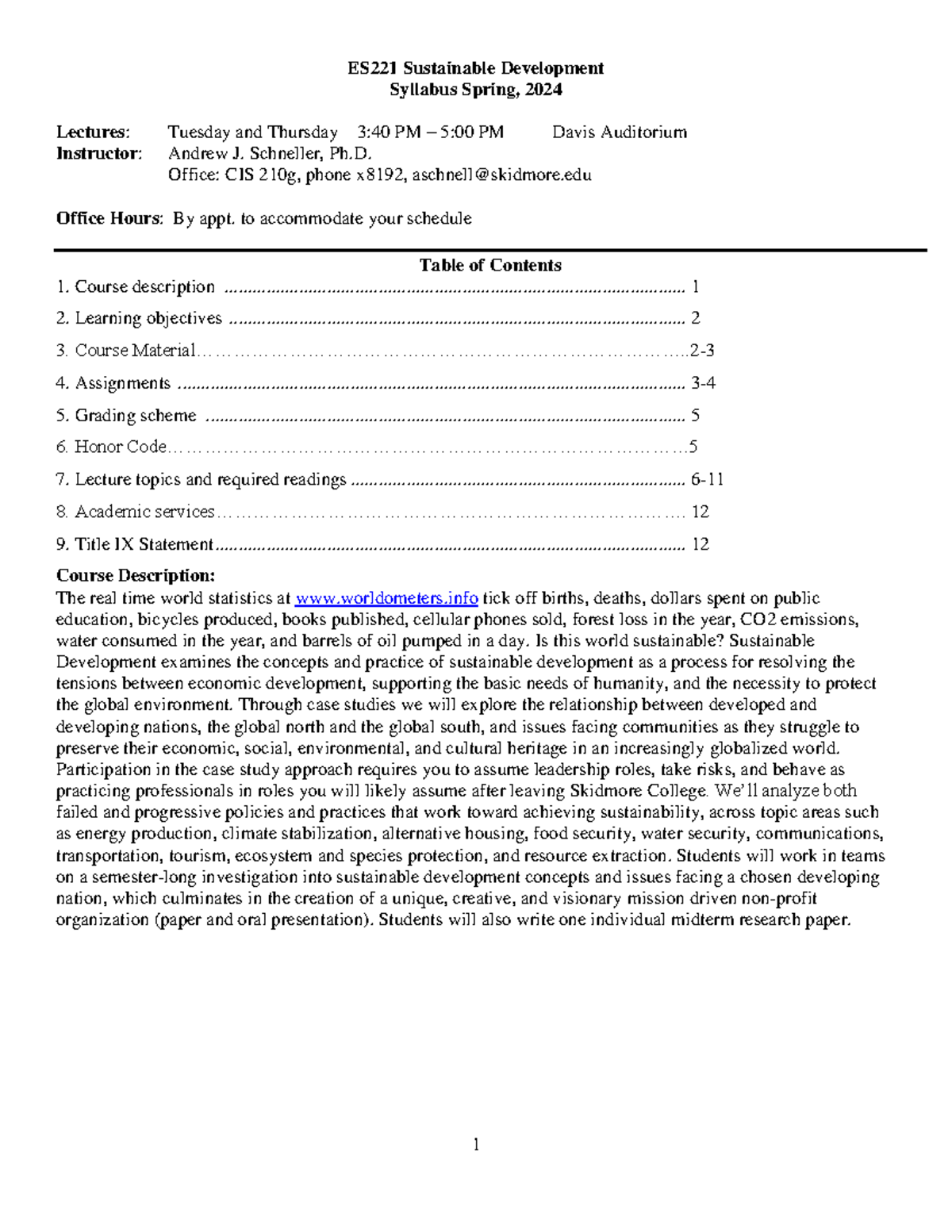 Sust dev. syllabus Spring 2024 - ES221 Sustainable Development Syllabus ...