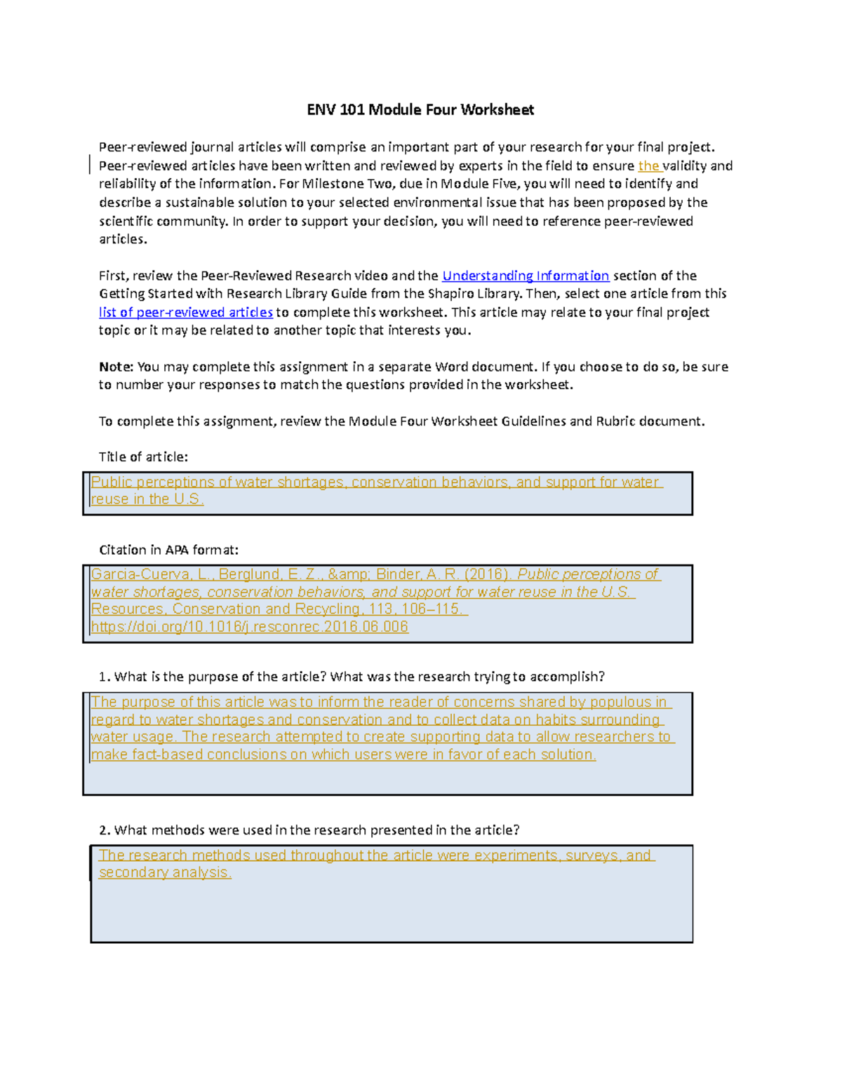 4-2 Worksheet How to Read a Peer-Reviewed Journal Article - ENV 101 ...