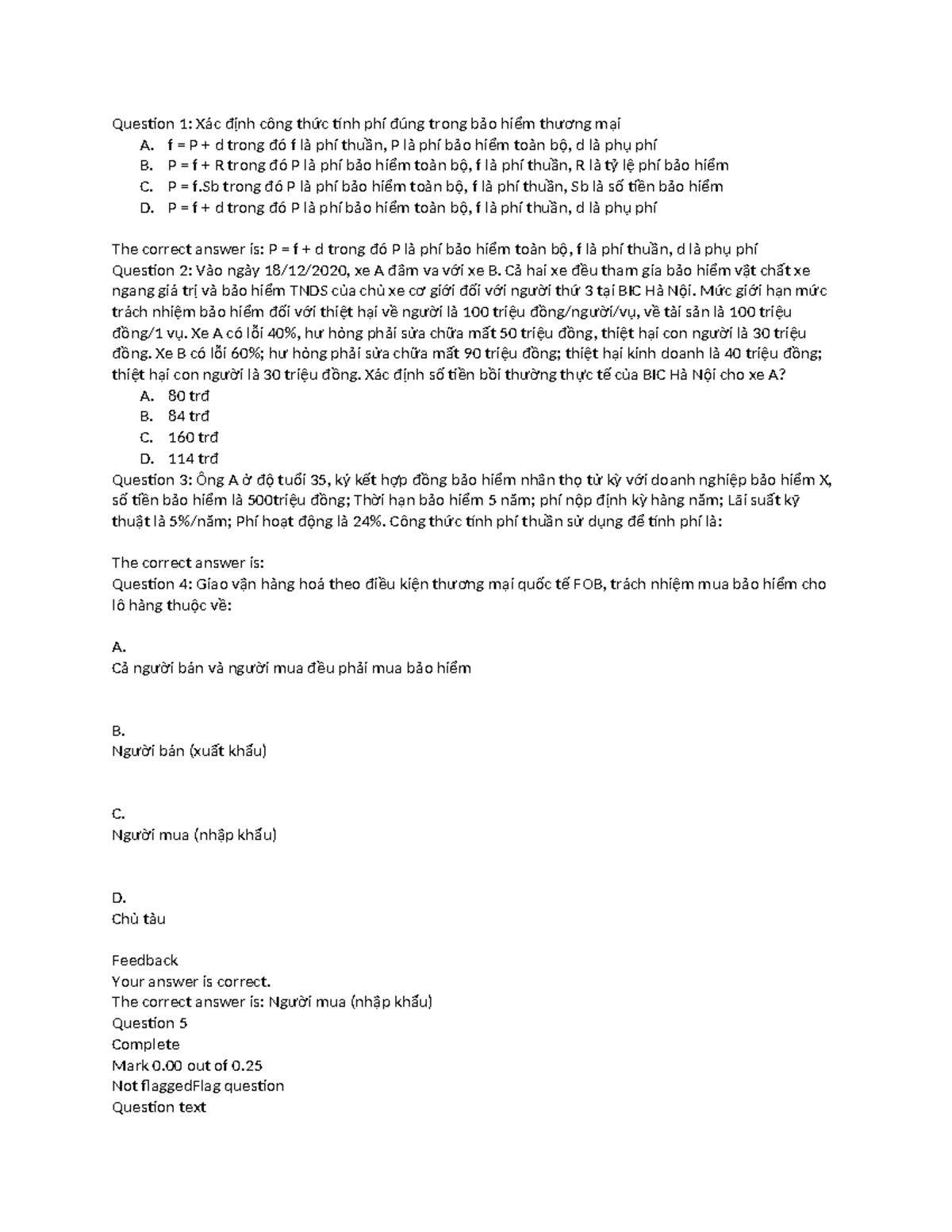 Ktbh - fvxvxv fdxvg - Question 1: Xác định công thức tính phí đúng ...