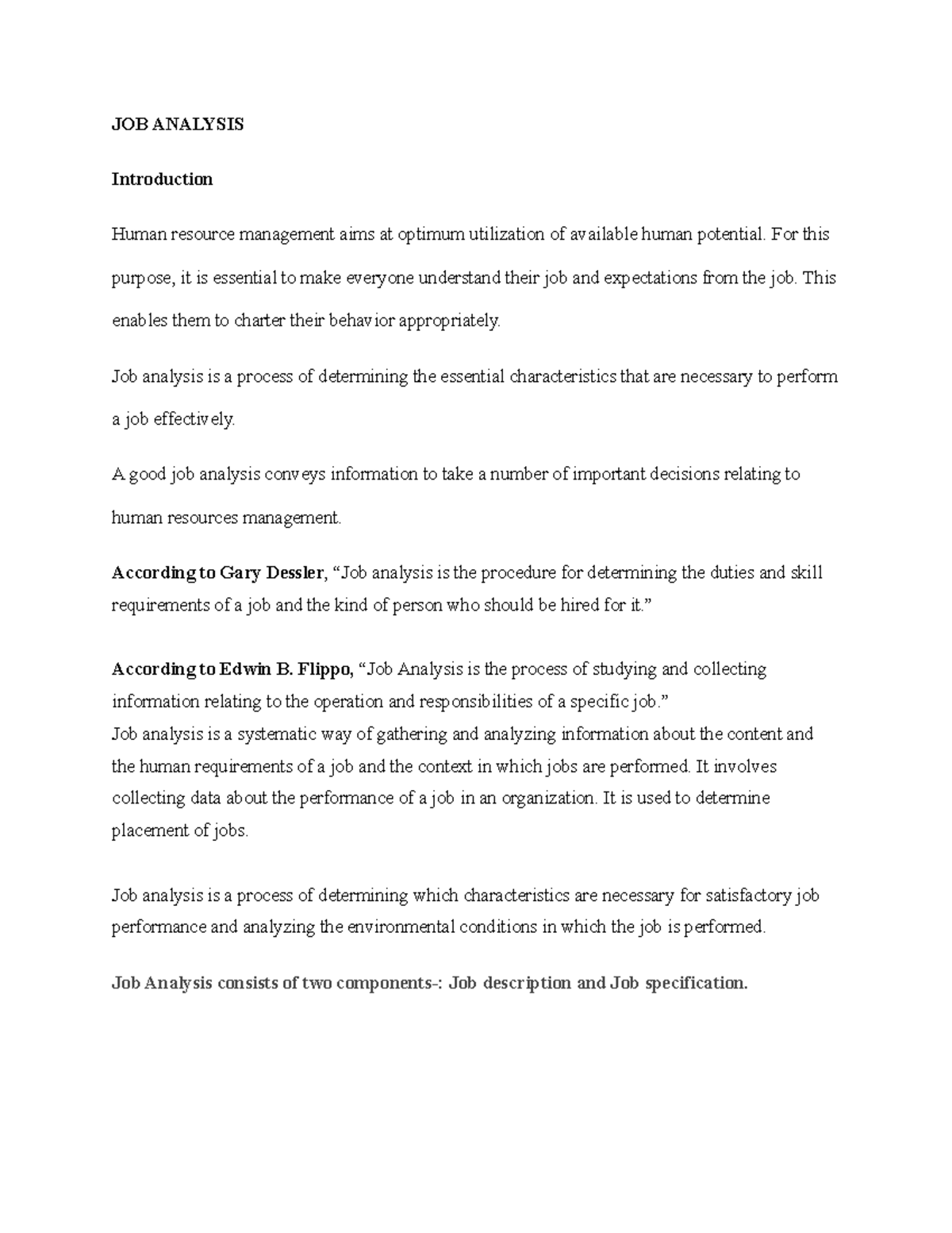 Job analysis - do not think too much - JOB ANALYSIS Introduction Human ...