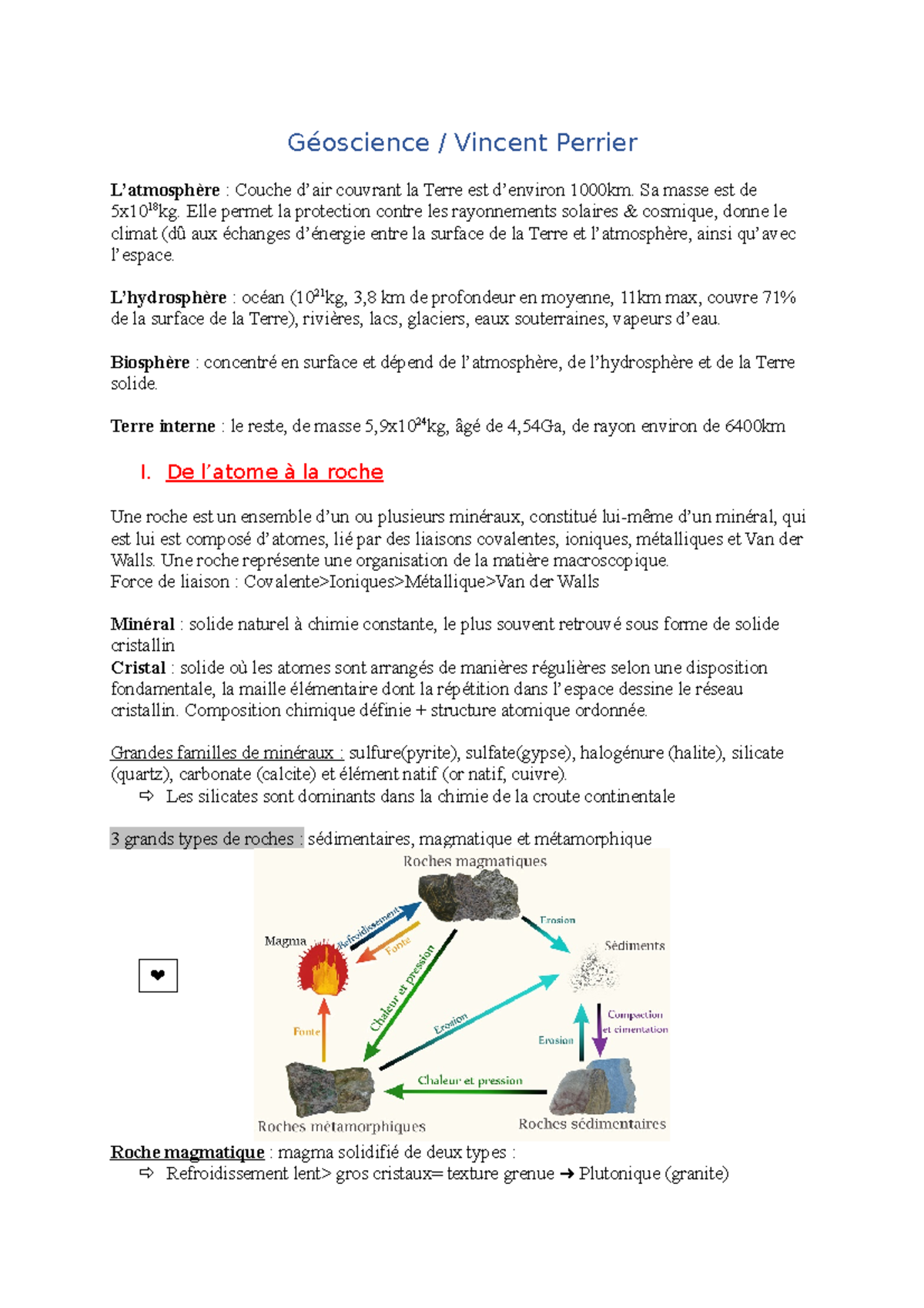 Géoscience Cours - Notes de court de CM sur la géosciences, concernant ...