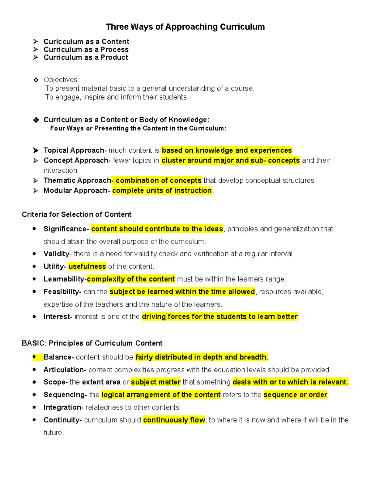 Three Ways of Approaching Curriculum - To engage, inspire and inform ...