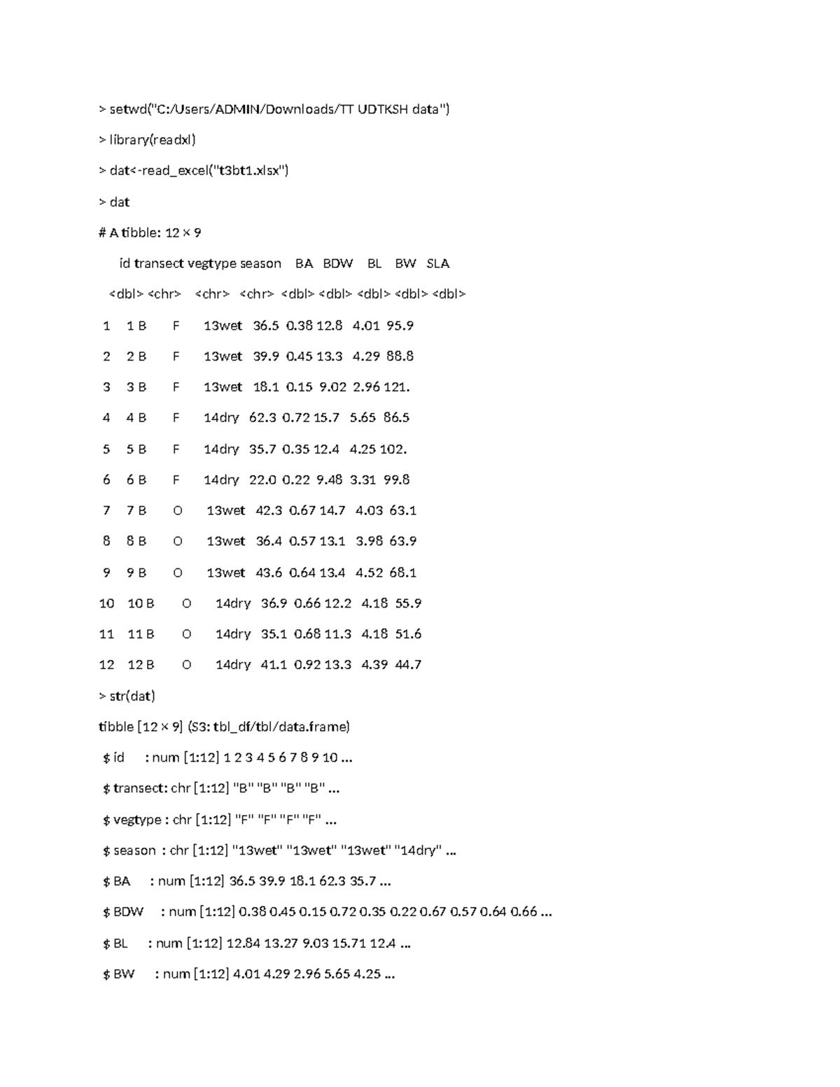Code thực tập ứng dụng thống kê - > setwd("C:/Users/ADMIN/Downloads/TT UDTKSH data") - Studocu