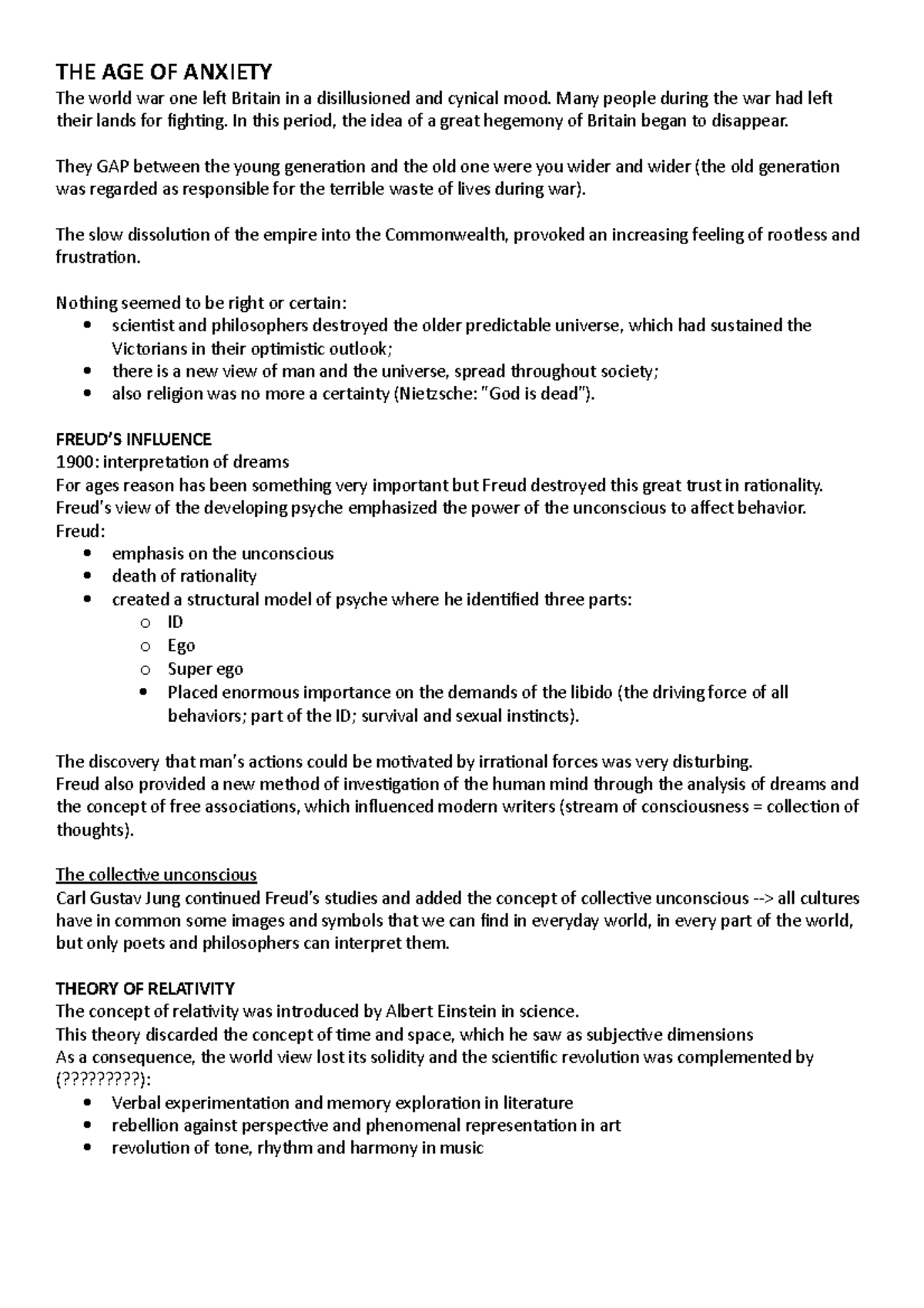 THE AGE OF Anxiety - Riassunto di inglese - THE AGE OF ANXIETY The ...