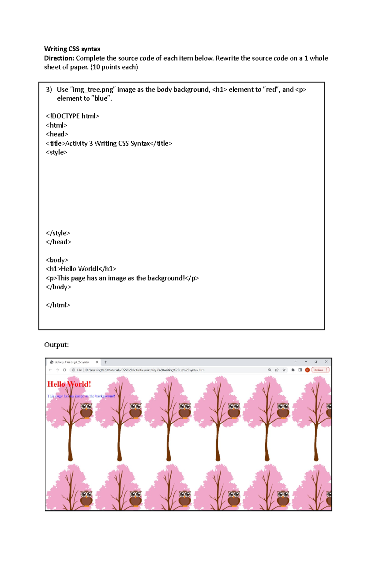 Activity 3 And 4 Writing Css Syntax Writing Css Syntax Direction 2827