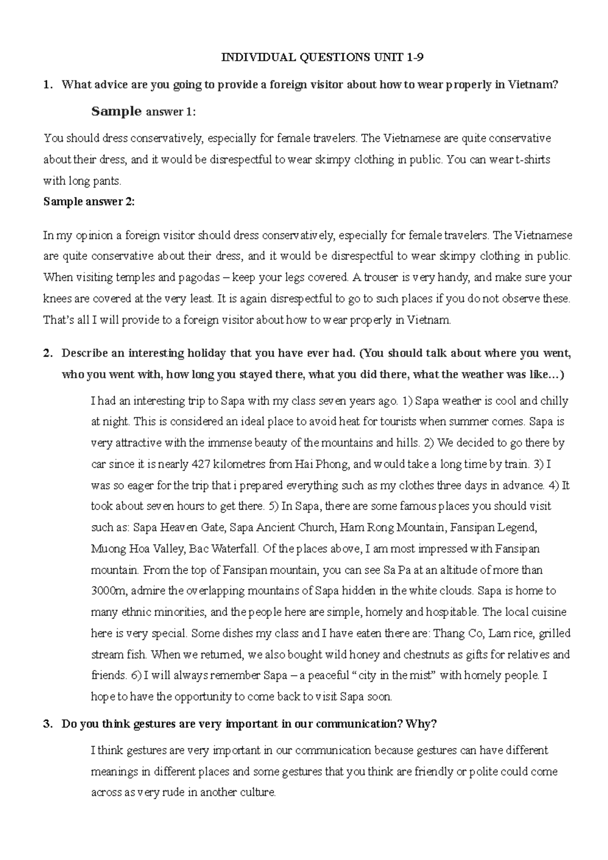 Individual Questions UNIT 1-9 - INDIVIDUAL QUESTIONS UNIT 1- What ...