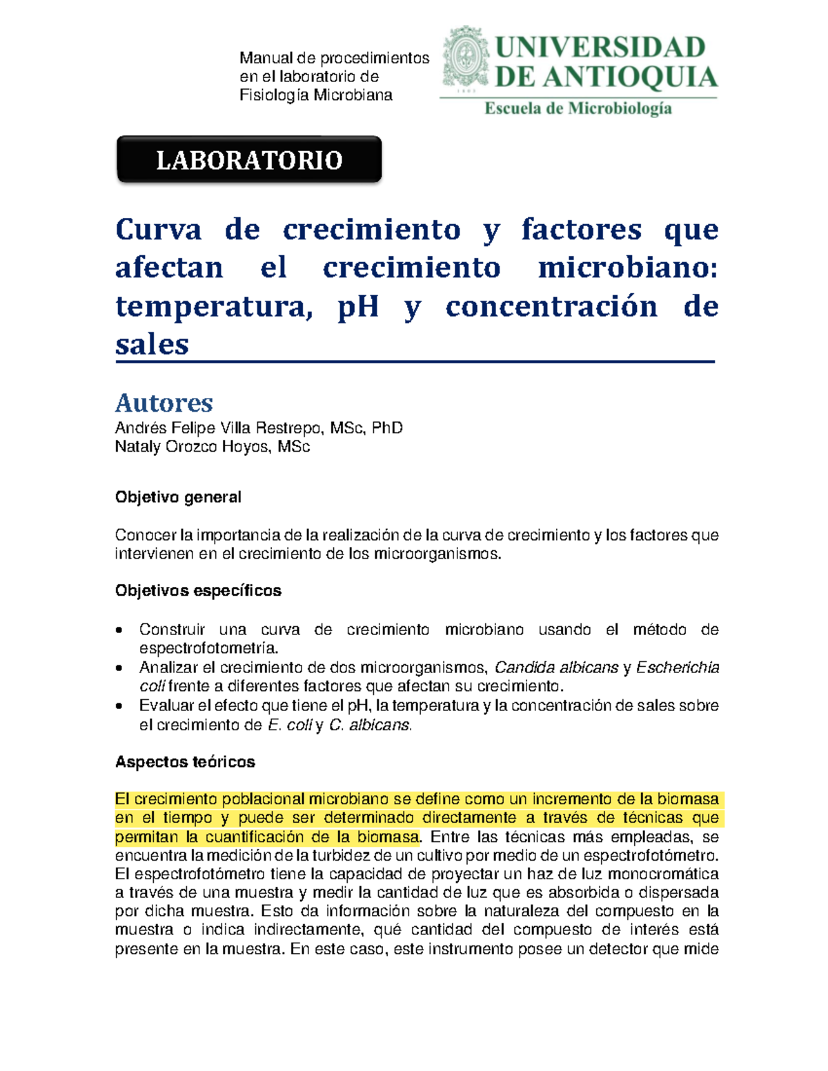 Guia Curva de crecimiento - en el laboratorio de Fisiología Microbiana ...