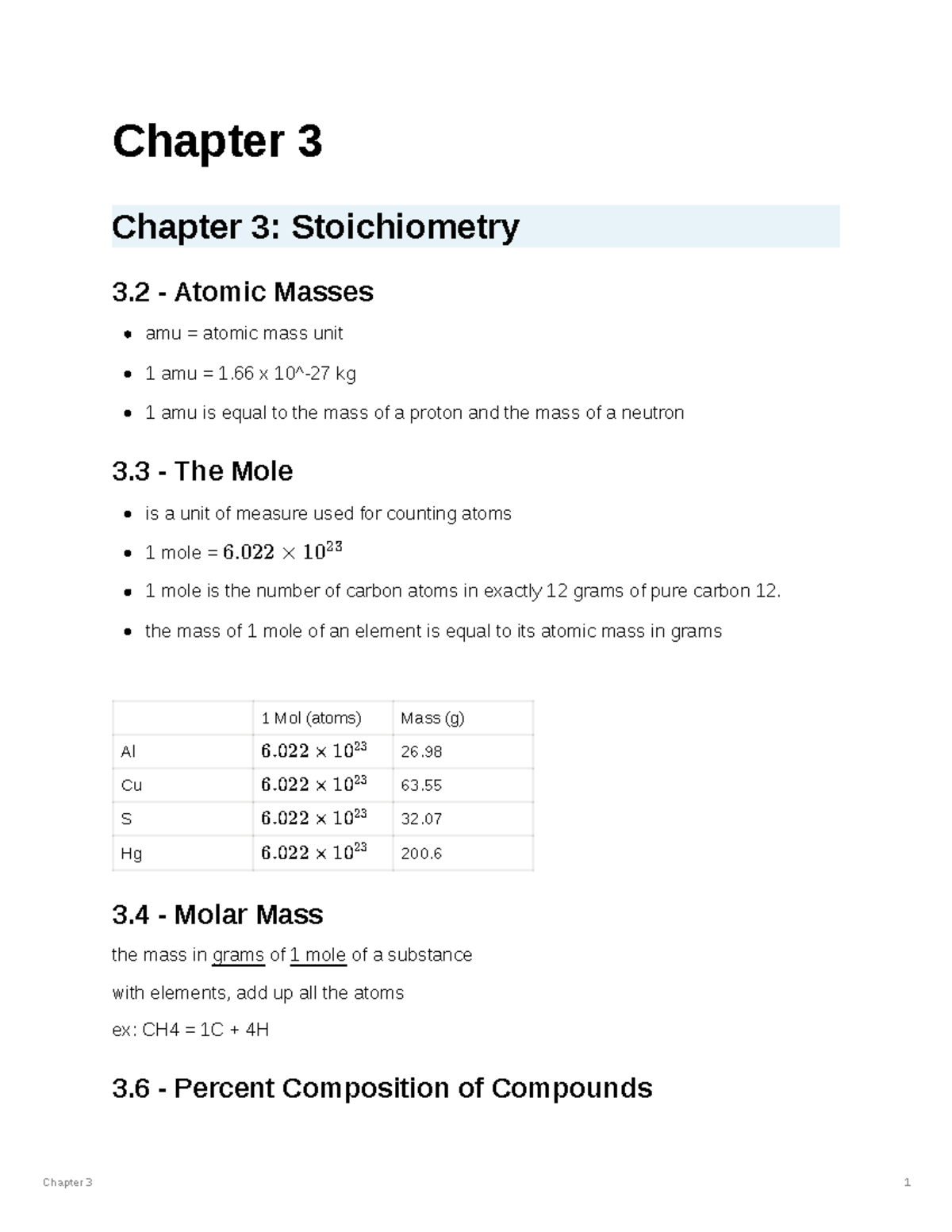 Chemistry Notes Chapter 3 - Chapter 3 Chapter 3: Stoichiometry 3 ...