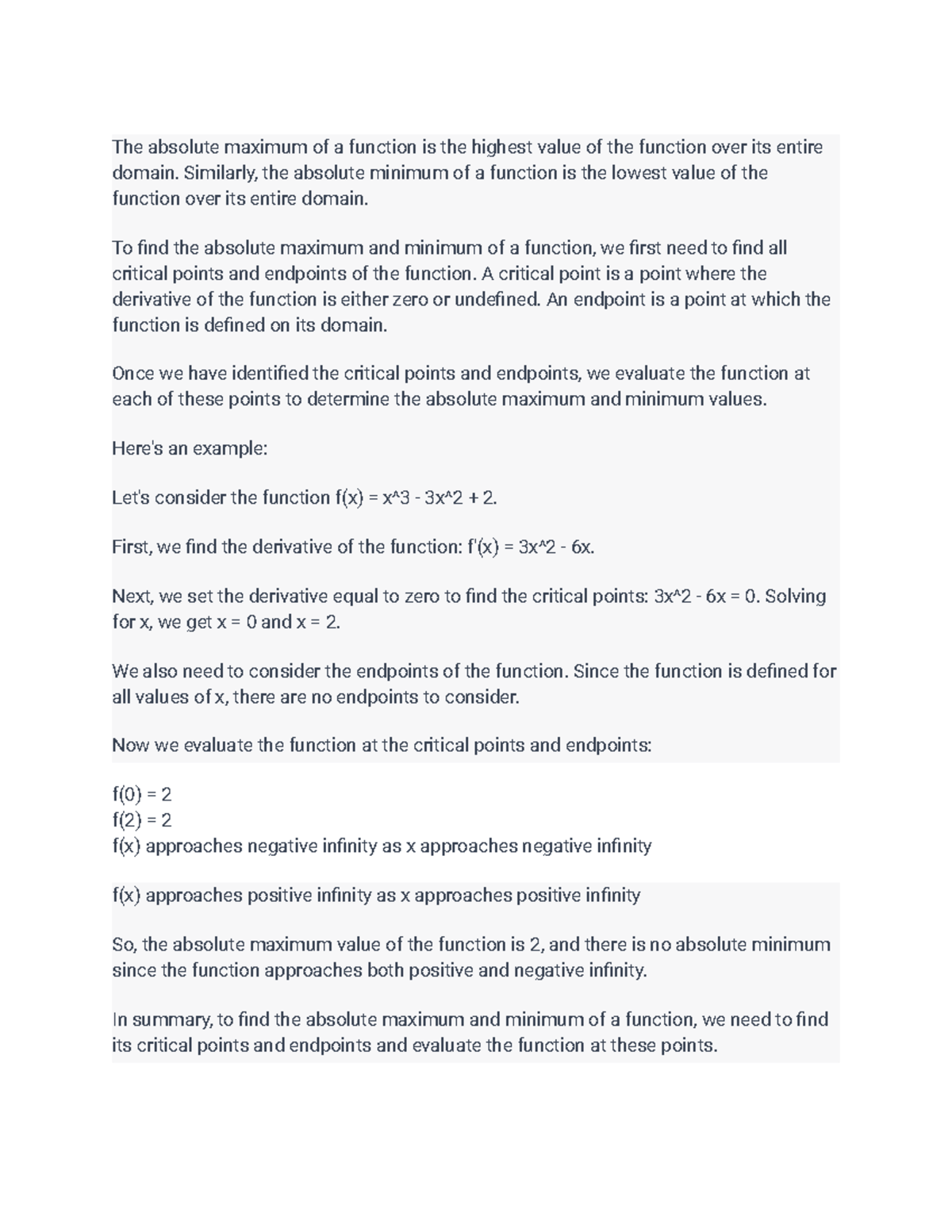 Absolute Minimum and Maximum Notes - The absolute maximum of a function ...