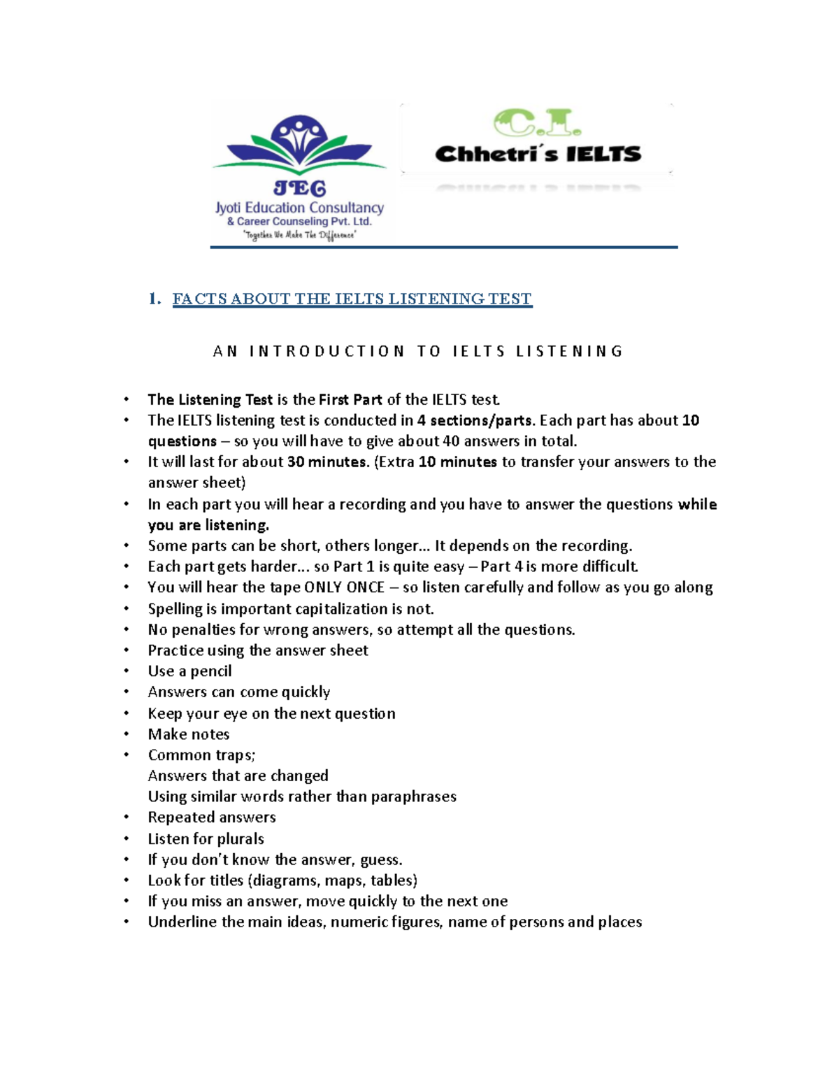 1. Ielts Listening Test Tips - 1. FACTS ABOUT THE IELTS LISTENING TEST ...