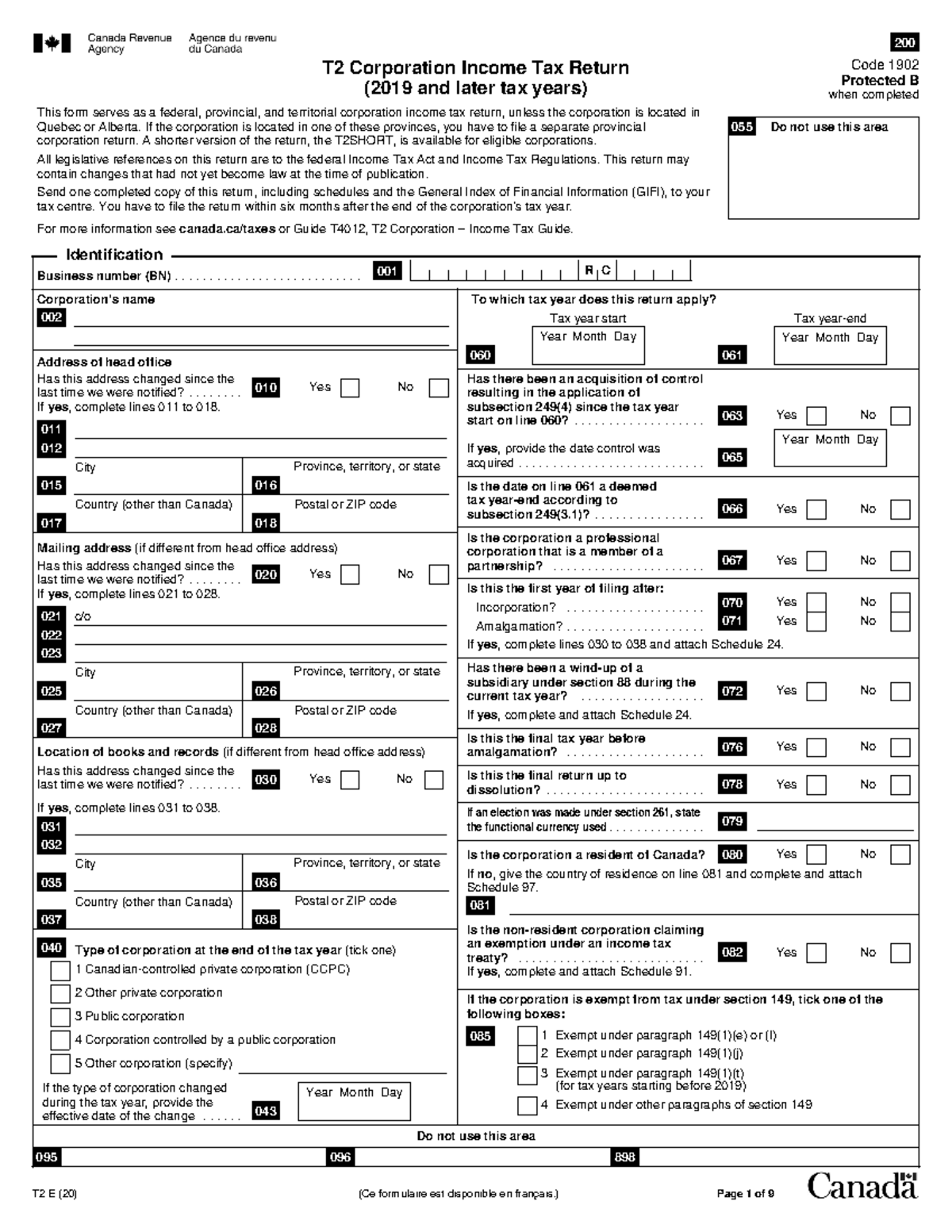 T2-20e - return - 200 Code 1902 Protected B when completed T2 ...