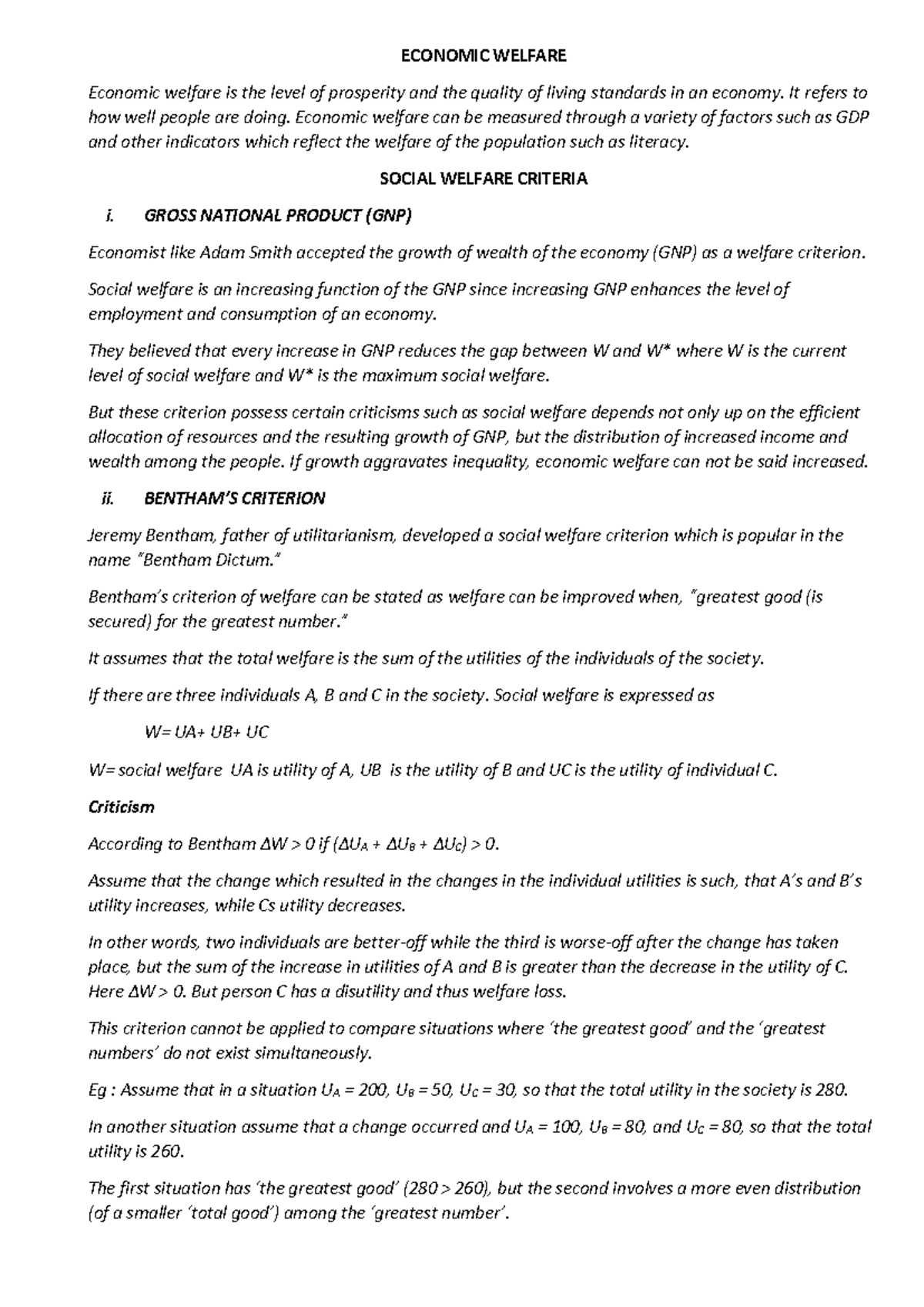 Economic Welfare - ECONOMIC WELFARE Economic welfare is the level of ...