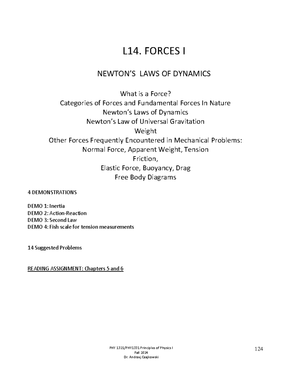 L14 - L14 lechure nots - PHY 1321/PHY133 1 Principles of Physics I Fall ...