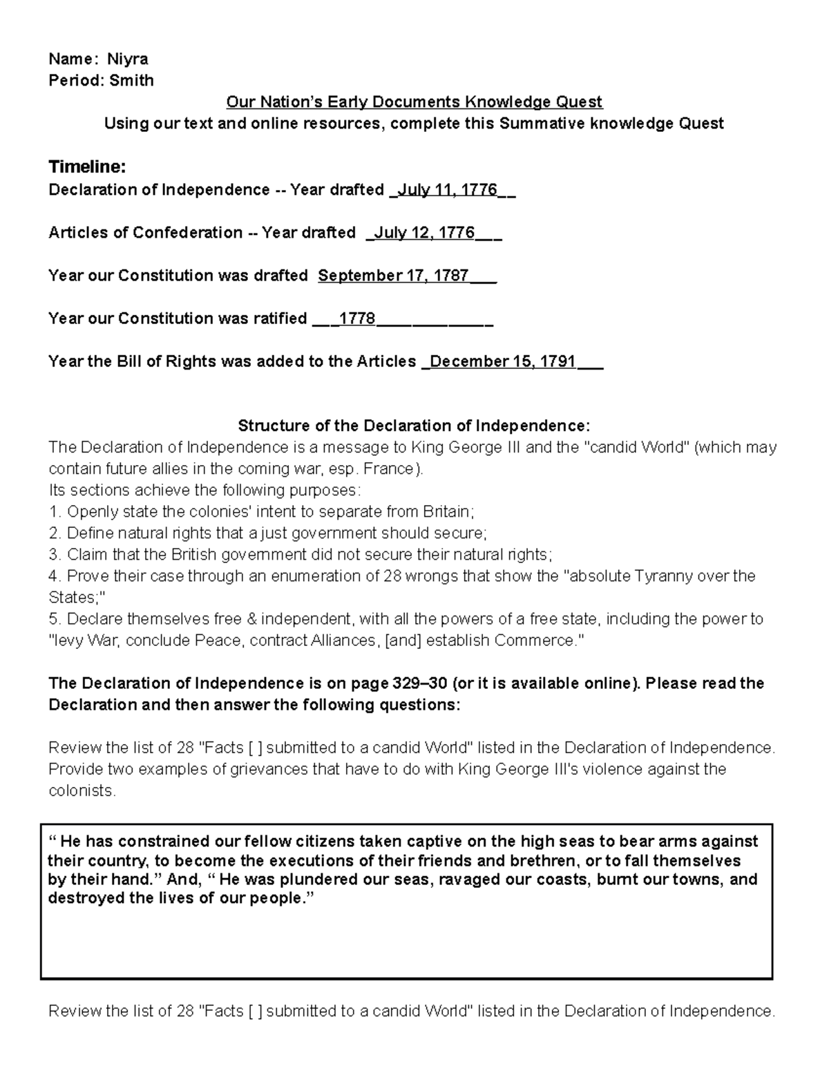 Copy of Canvas Early Documents Knowledge Quest - Name: Niyra Period ...