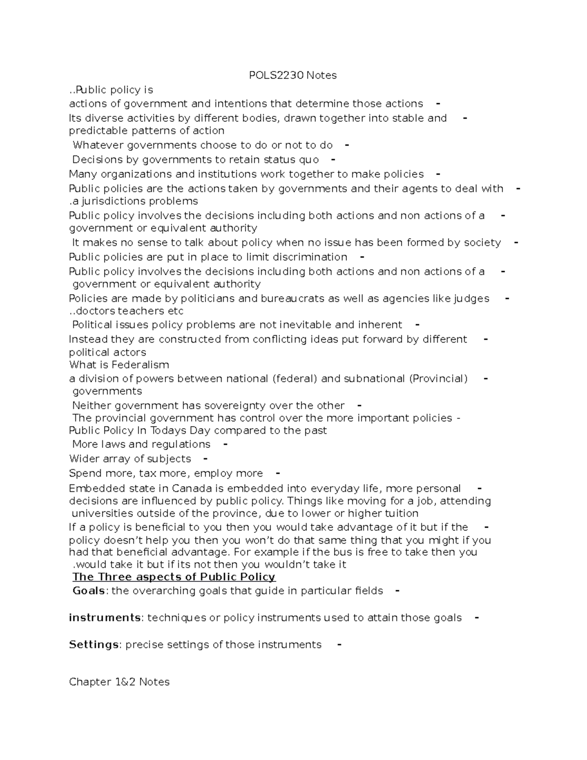 POLS2230 Notes - No description - POLS2230 Notes .. Public policy is ...