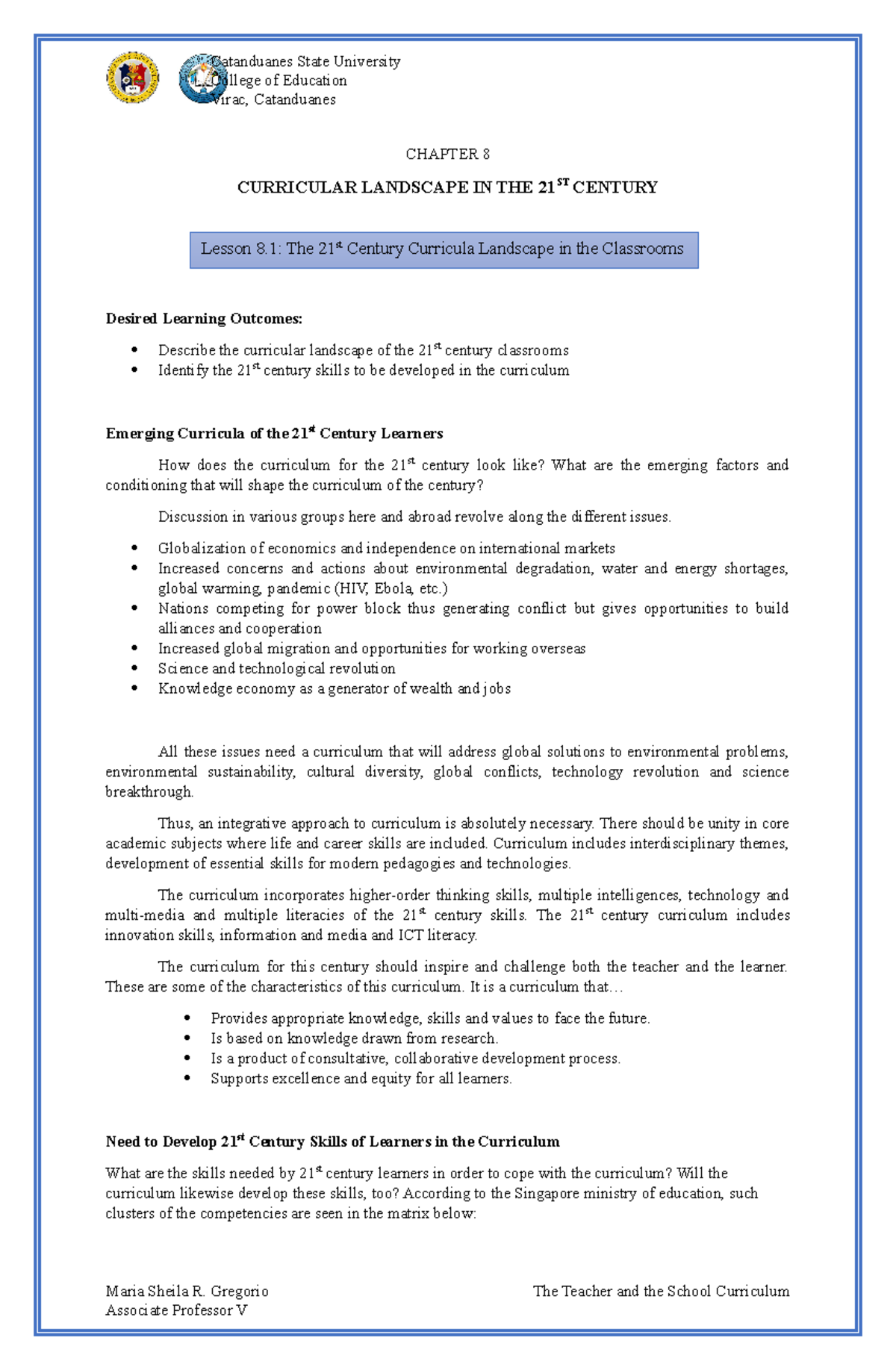 C8-Curriculum - C8-Curriculum - College of Education Virac, Catanduanes ...