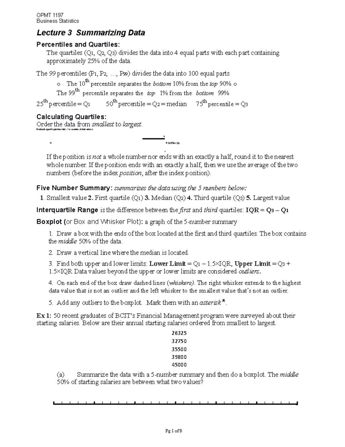OPMT Practice Materials - Business Statistics Lecture 3 Summarizing ...