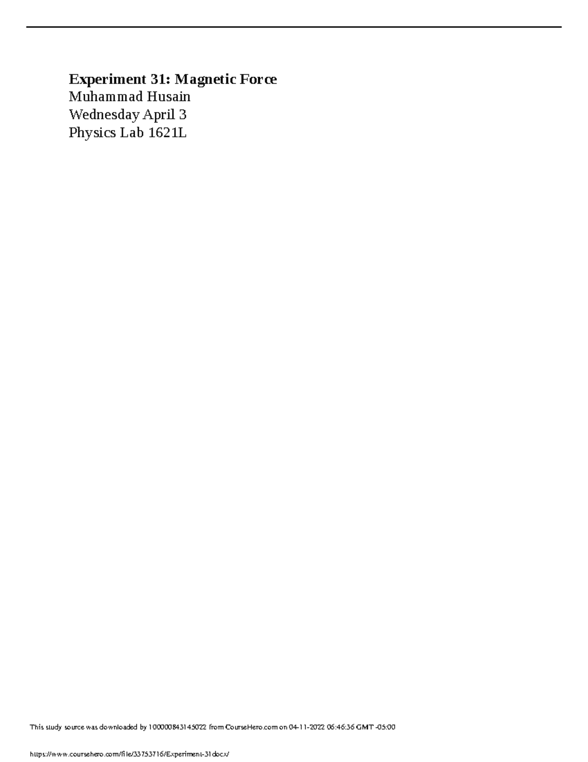 Experiment 31 - Lab Report - PHY 308 - SBU - Studocu