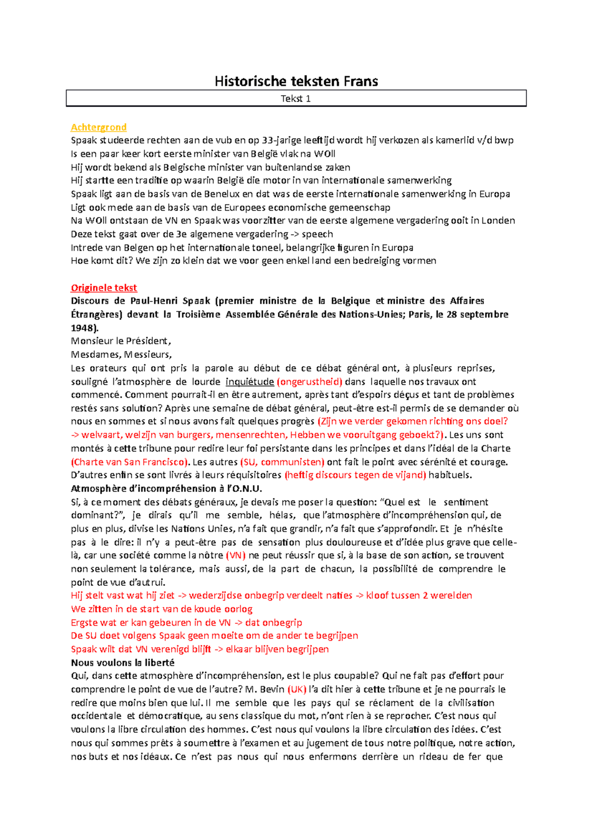 HT Frans - Historische teksten Frans Tekst 1 Achtergrond Spaak ...