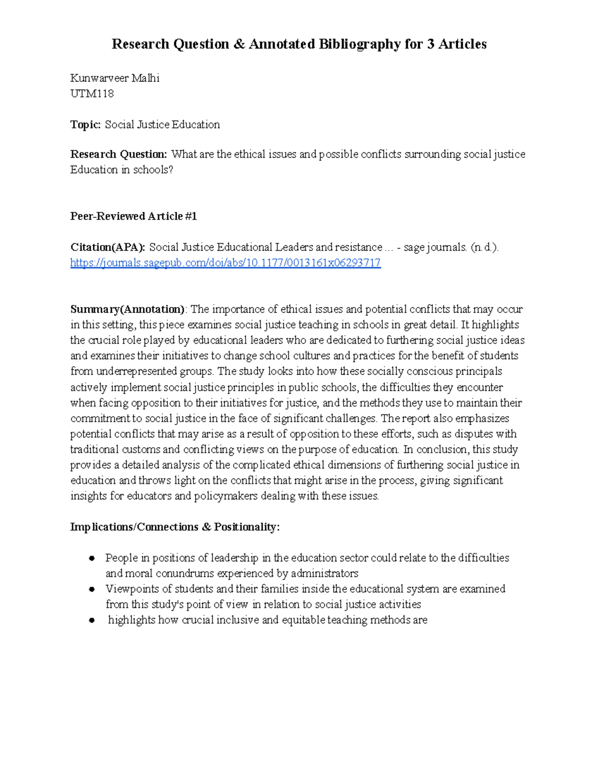 UTM Assignment #1 - asdasdasd - Research Question & Annotated ...