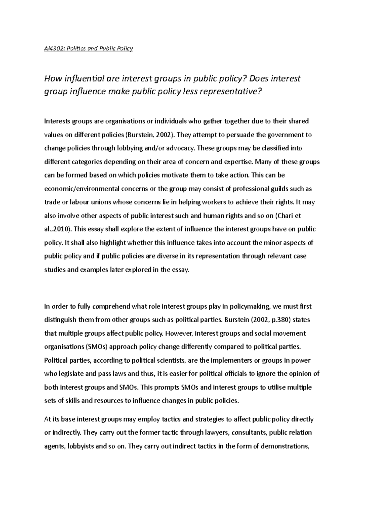 Interest groups - Grade: 72 - Al4302: Politics and Public Policy How ...