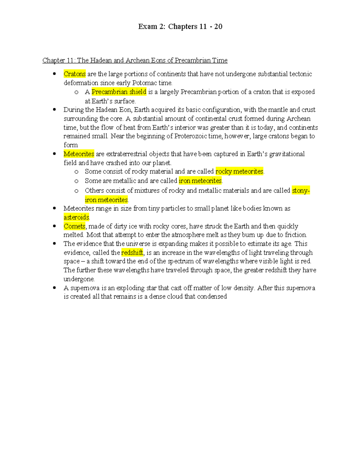 Exam 2 Notes - Exam 2: Chapters 11 - 20 Chapter 11: The Hadean and ...