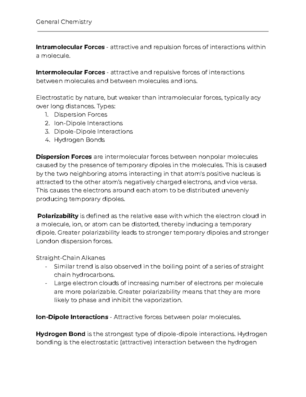 Intermolecular Forces - General Chemistry Intramolecular Forces ...