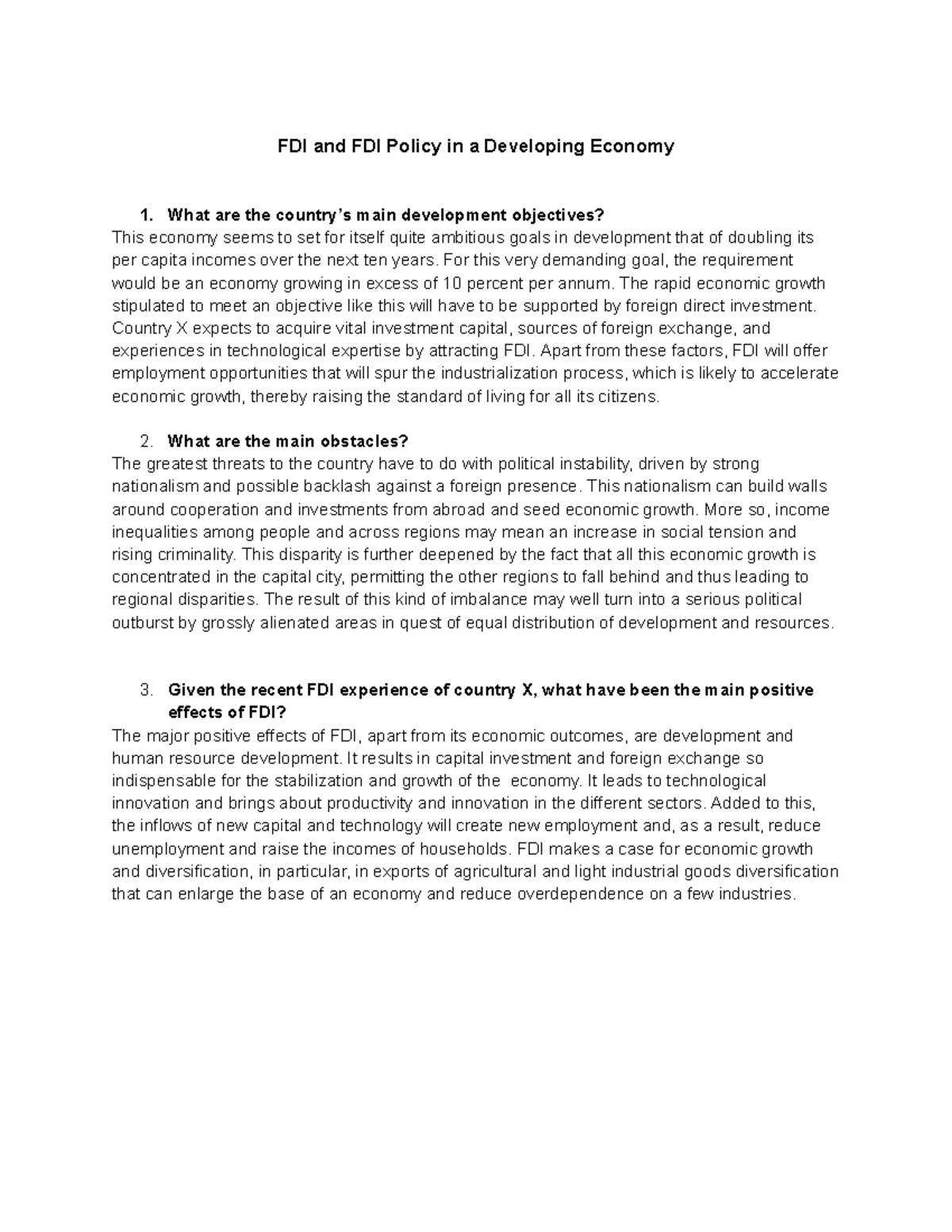 FDI Policy (case study) - FDI and FDI Policy in a Developing Economy 1 ...