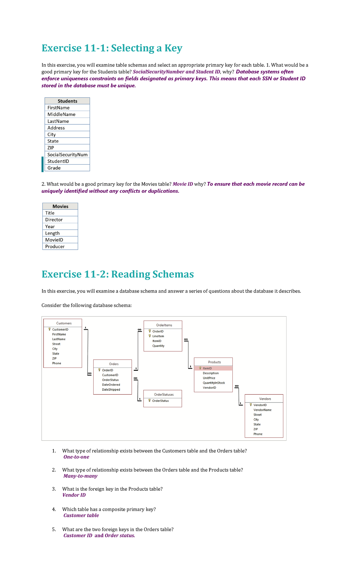Laboratory Exercise 11 - Exercise 11-1: Selecting a Key In this exercise, you will examine table ...