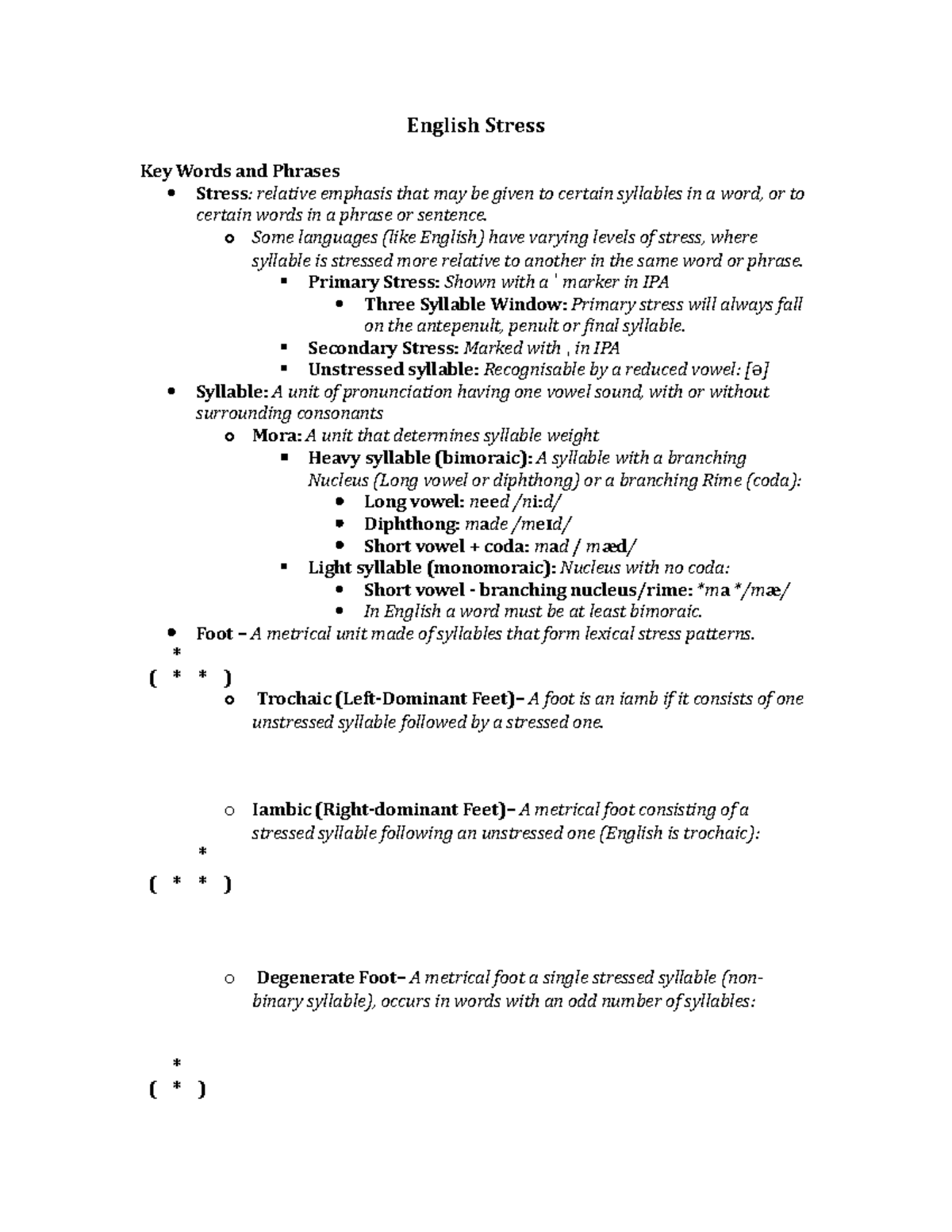 English Stress notes - English Stress Key Words and Phrases Stress ...