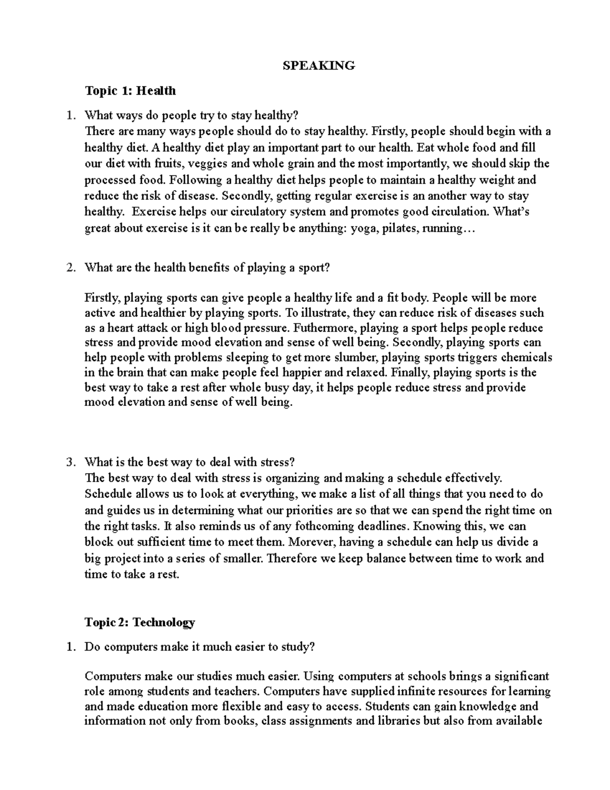 Speaking - no need - SPEAKING Topic 1: Health What ways do people try ...