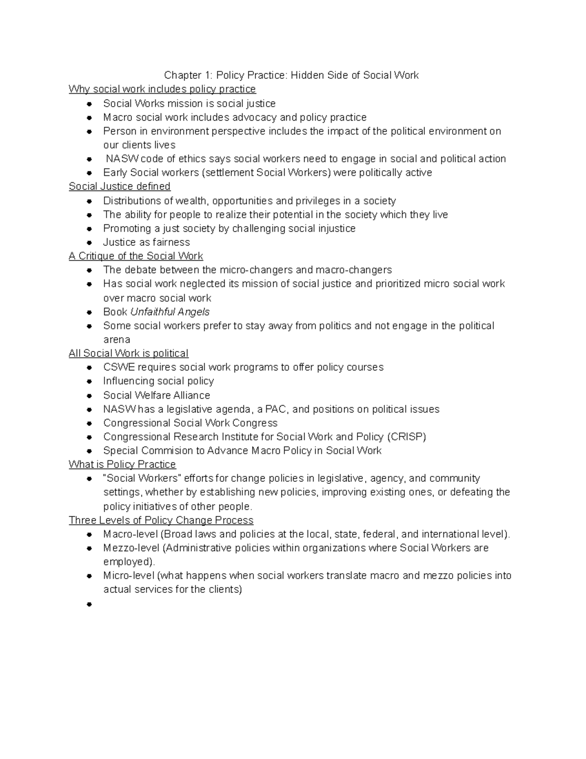 Chapter 1 Policy Practice Hidden Side of Social Work - Three Levels of ...
