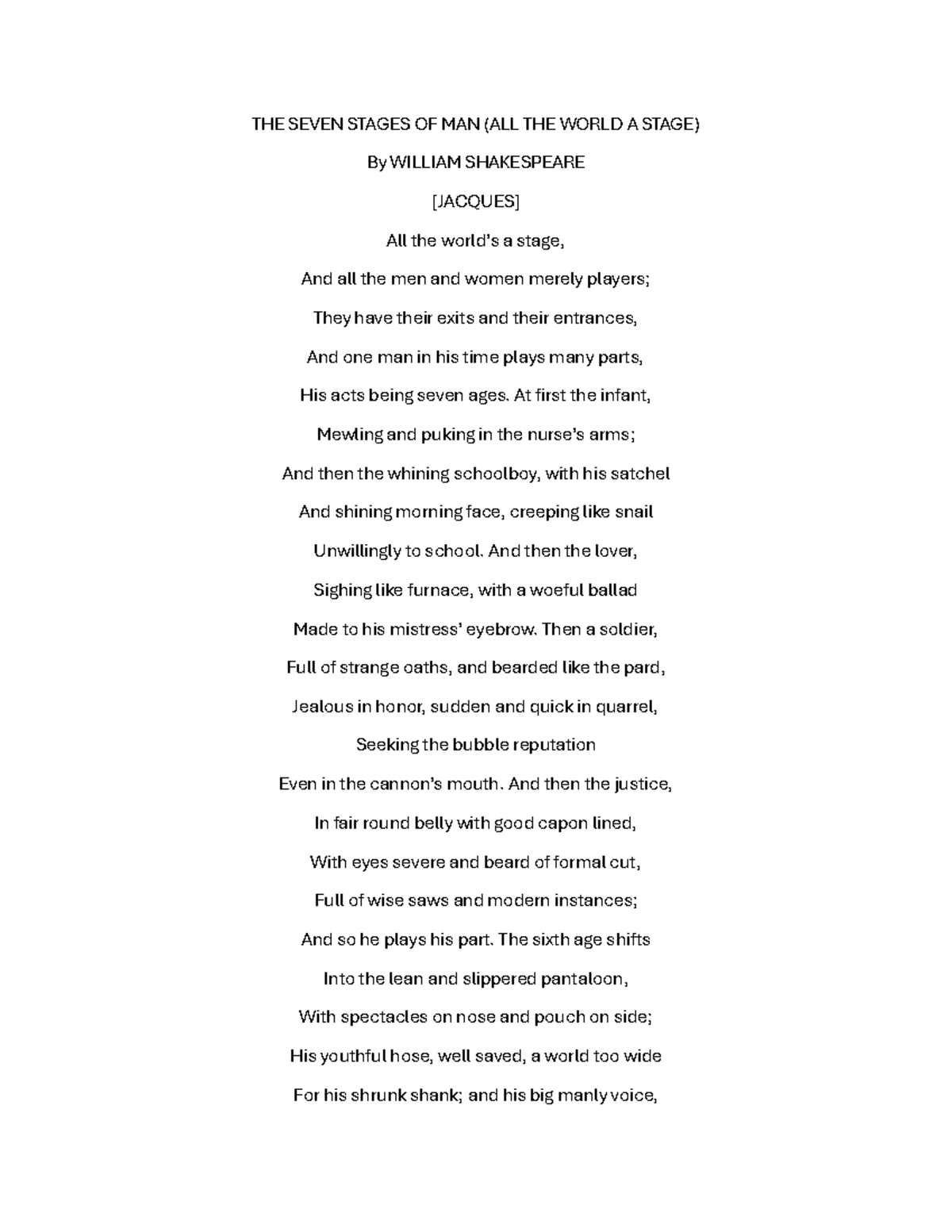 THE Seven Stages Of Man - THE SEVEN STAGES OF MAN (ALL THE WORLD A ...