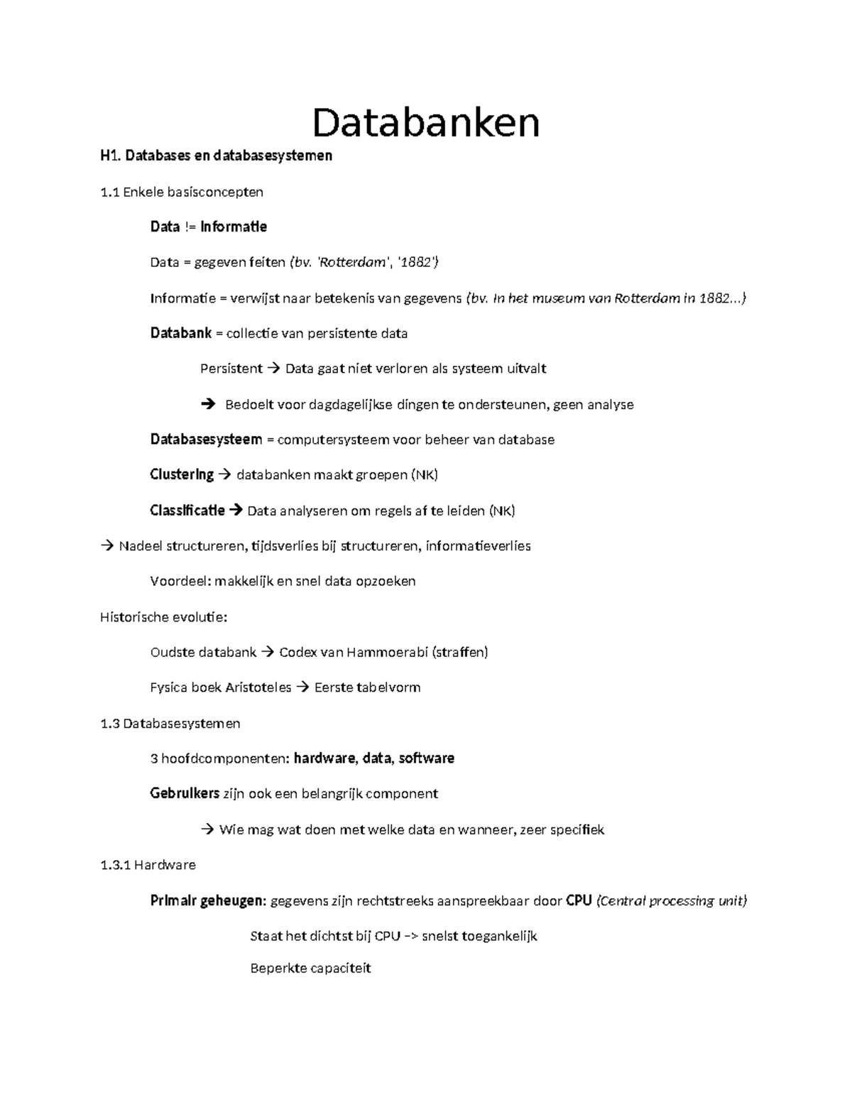 Databanken - H1 - Databanken H1. Databases en databasesystemen 1 Enkele ...