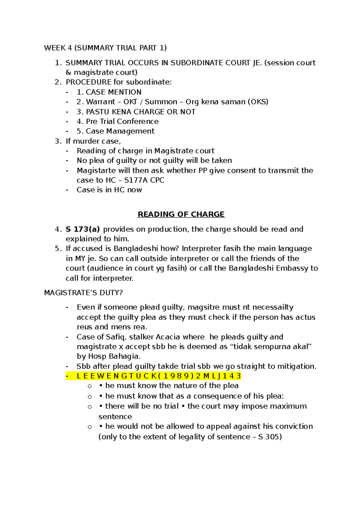 Summary Trial - Lecture Madam Mazlifah Mansoor!!! pls refer to her ...